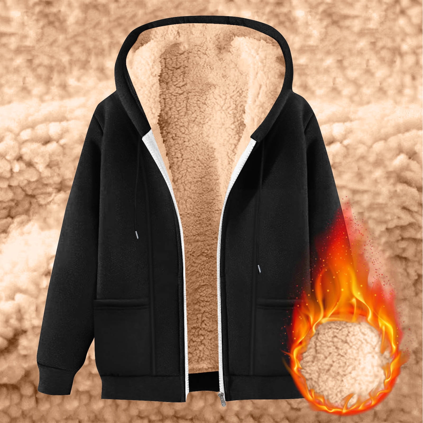 Chiccall Fleece Lined Hoodie Zip Up Thermal Winter Jacket Heavy Thicken ...