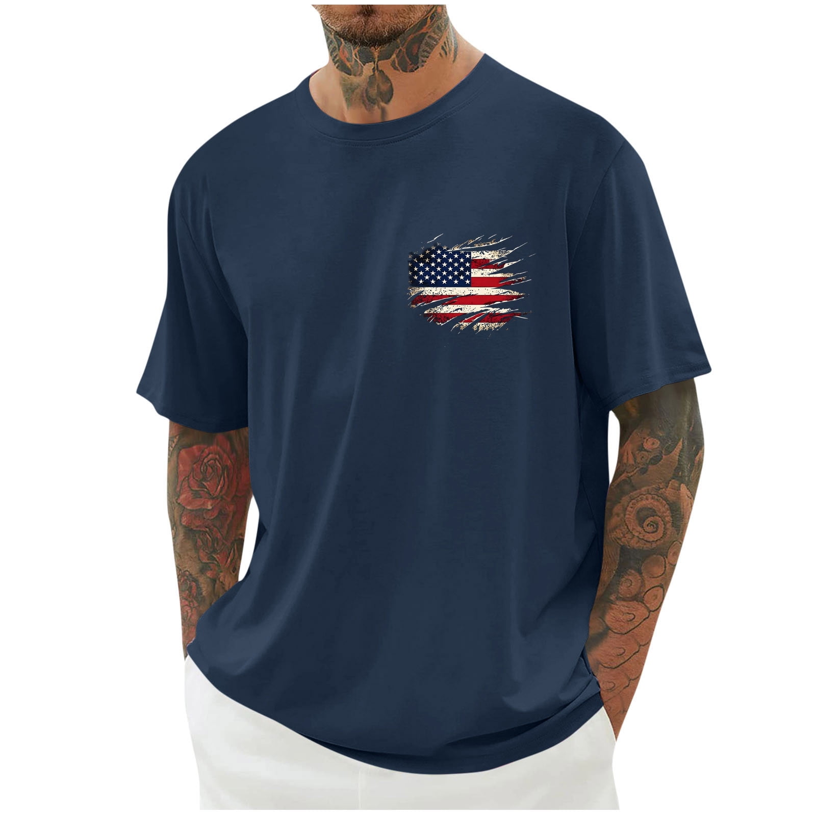 Chiccall Mens Independence Day Patriotic Day American Flag Graphic T ...