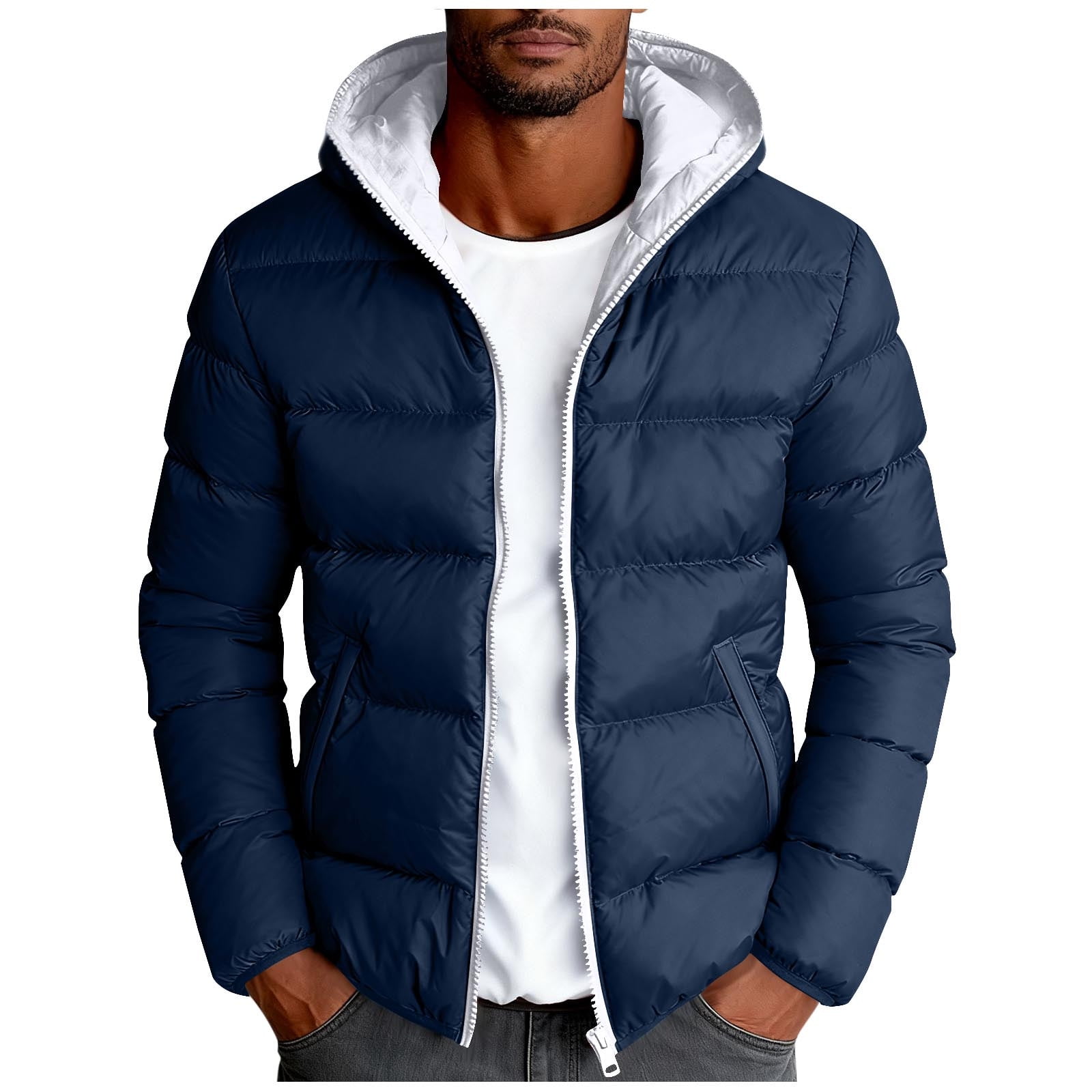 Chiccall Mens Lightweight Puffer Jackets Winter Warm Colorblock Hooded ...