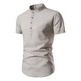 Chiccall Mens Linen Tees Stand Collar Lightweight Plus Size Breathable ...