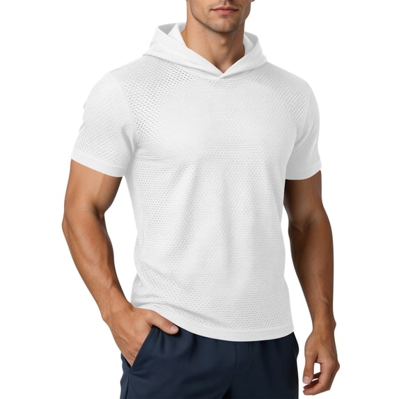Chiccall Mens Mesh Hoodie Breathable Textured Solid Drawstring Short ...
