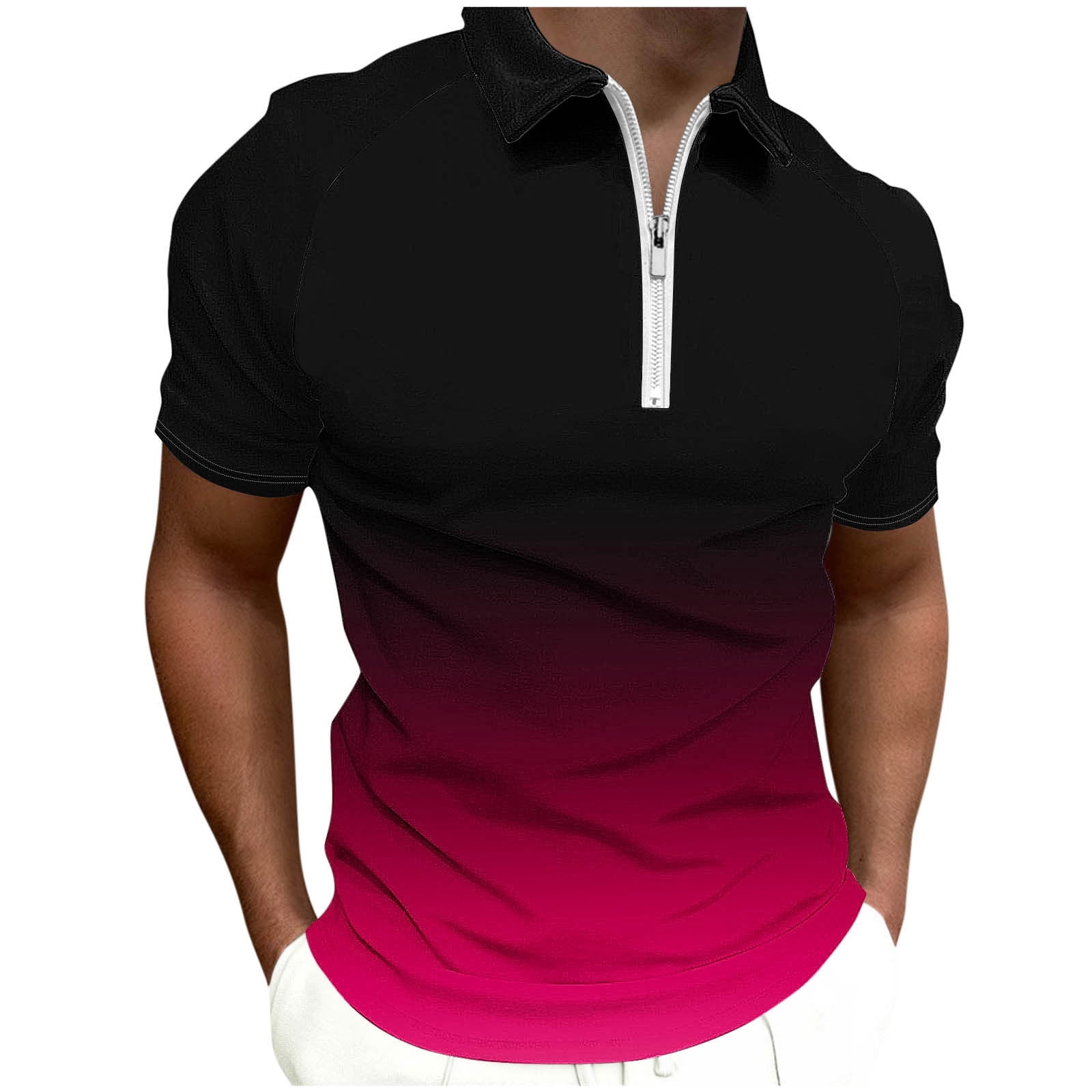 Chiccall Mens Mesh T Shirts Summer Breathable Wicking Gradient Half Zip ...