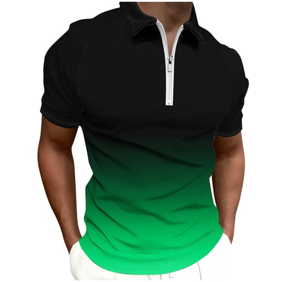 Chiccall Mens Mesh T Shirts Summer Breathable Wicking Gradient Half Zip ...