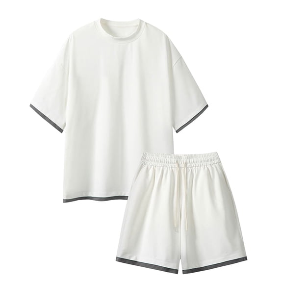 Chiccall Mens Plus Size Loose 2 Piece Outfits Crew Short Sleeve T ...