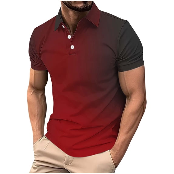 Chiccall Mens Quarter Button Tees Gradient Short Sleeve Lapel T Shirts ...