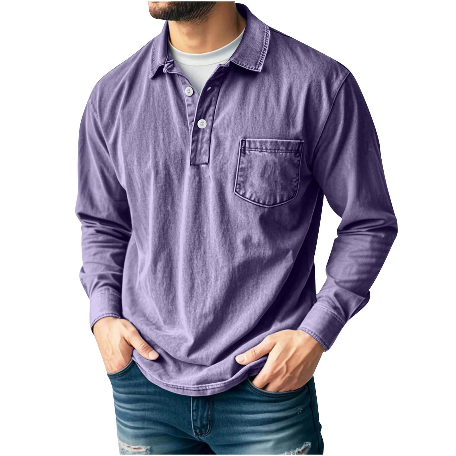 Chiccall Mens Shirts Quarter Button Lapel Pullover Business Casual ...