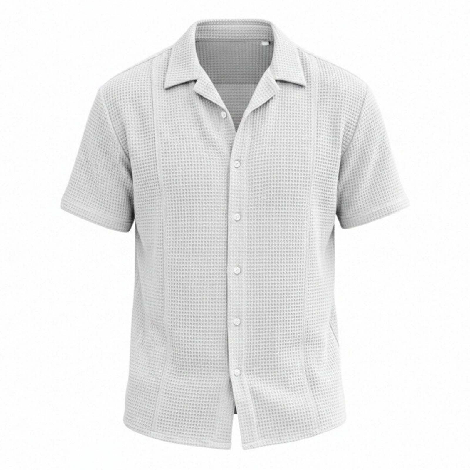Chiccall Mens Shirts Textured Short Sleeve Solid Color Button Down Tops ...