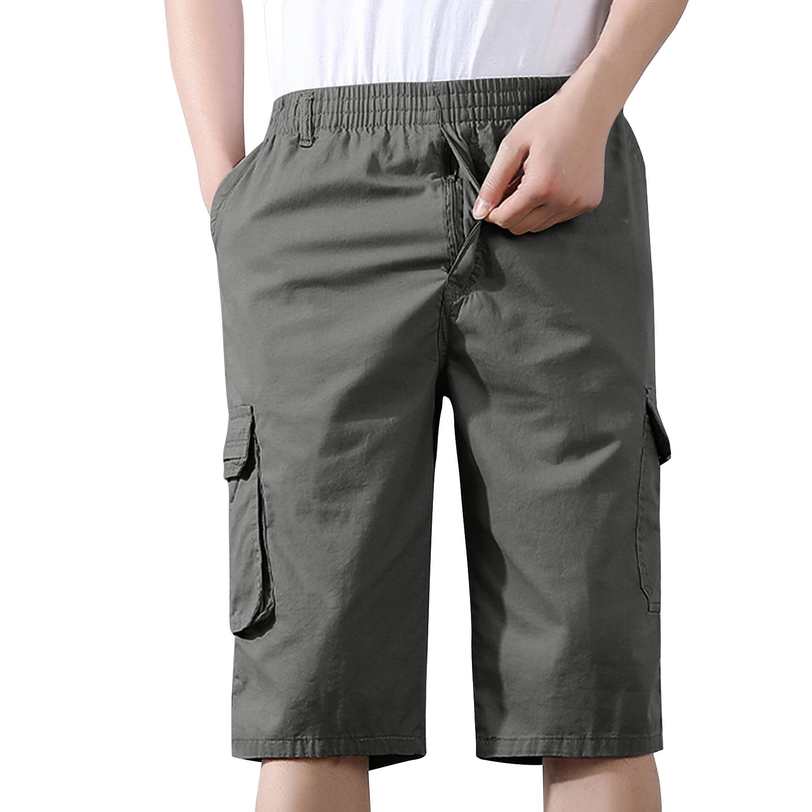 Chiccall Mens Shorts Plus Size Elastic Waist 6 Pockets Solid Casual ...