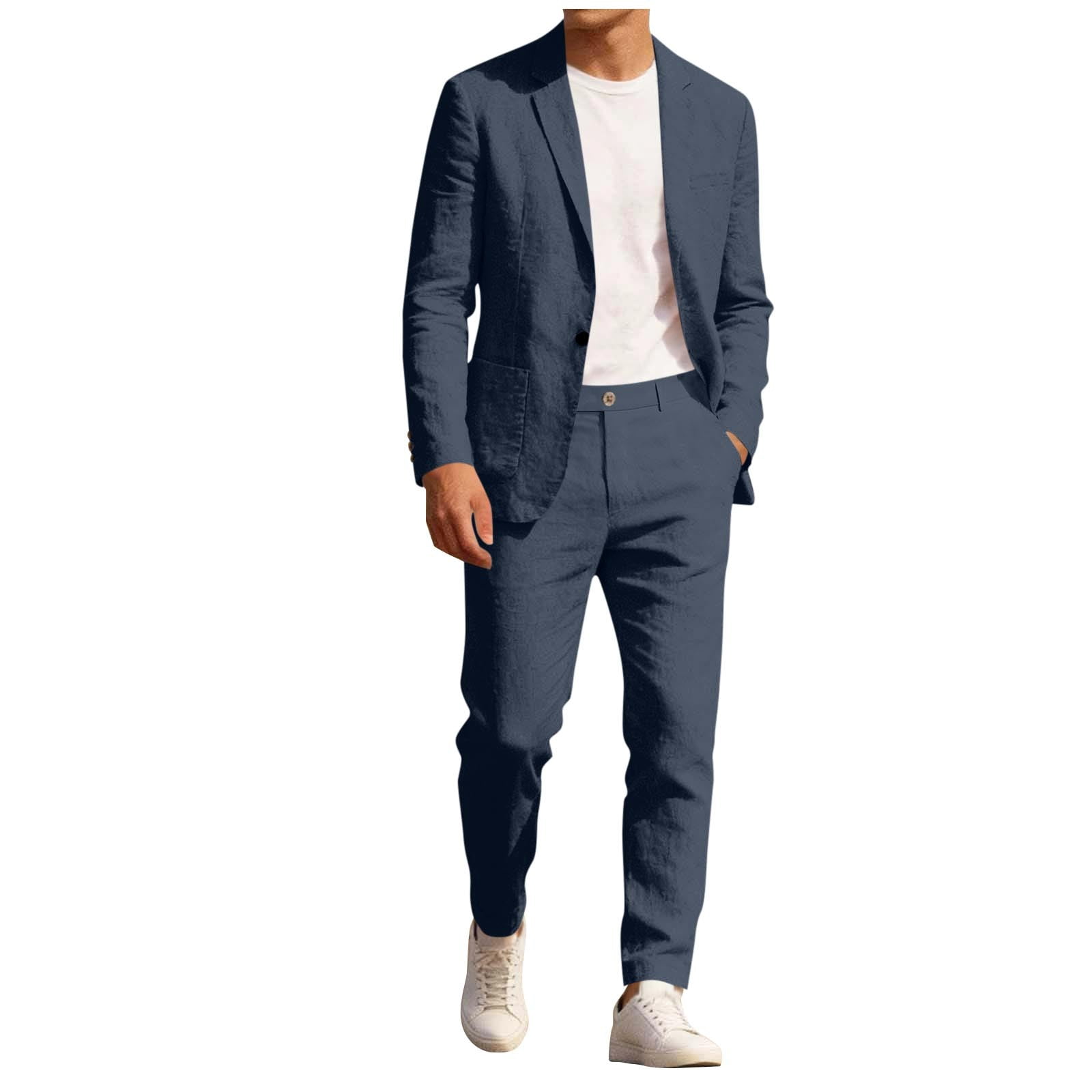 Chiccall Mens Slim Fit 2 Piece Suit Sets One Button Solid Jacket and ...