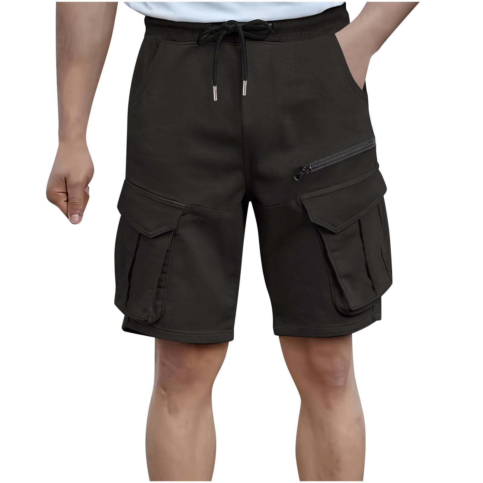 Chiccall Mens Solid Shorts with Zipper Pockets Summer Casual Elastic ...