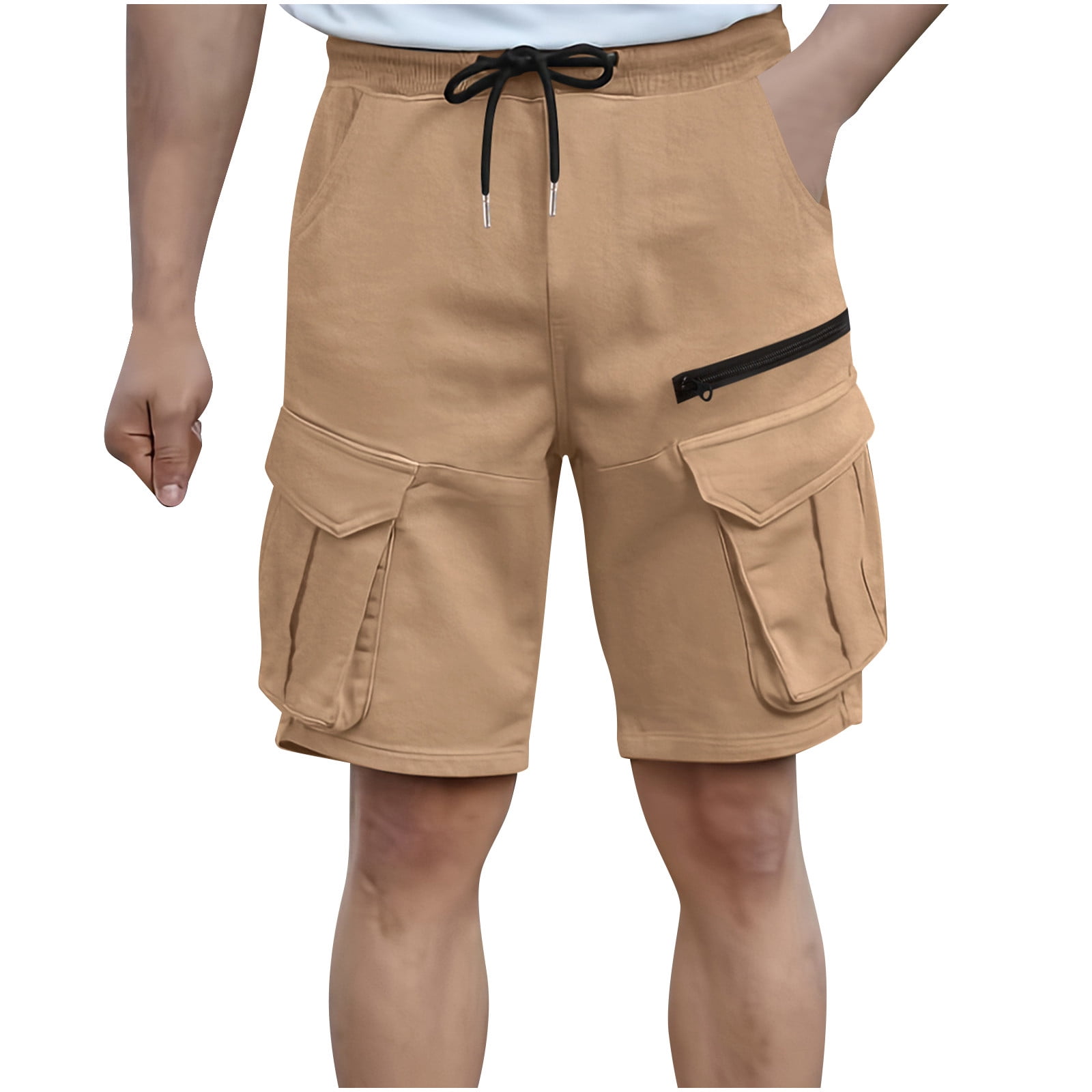 Chiccall Mens Solid Shorts with Zipper Pockets Summer Casual Elastic ...