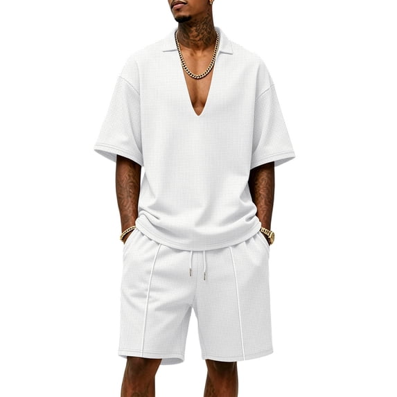 Chiccall Mens Summer 2 Piece Outfits V Neck Short Sleeve T Shirts ...