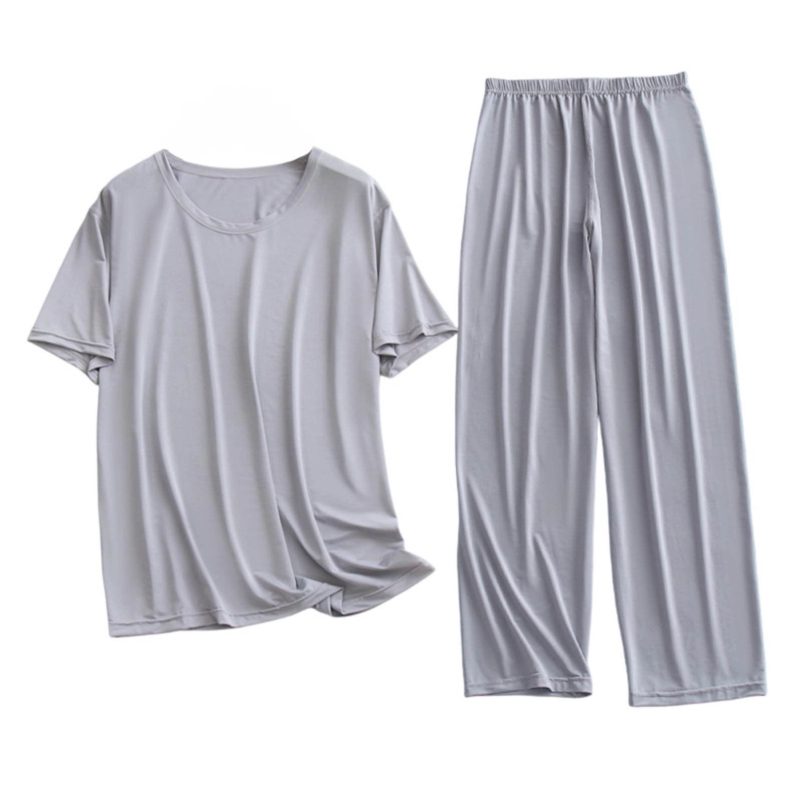 Chiccall Mens Summer Pajama Plus Size 2 Piece Outfits Crew Short Sleeve ...