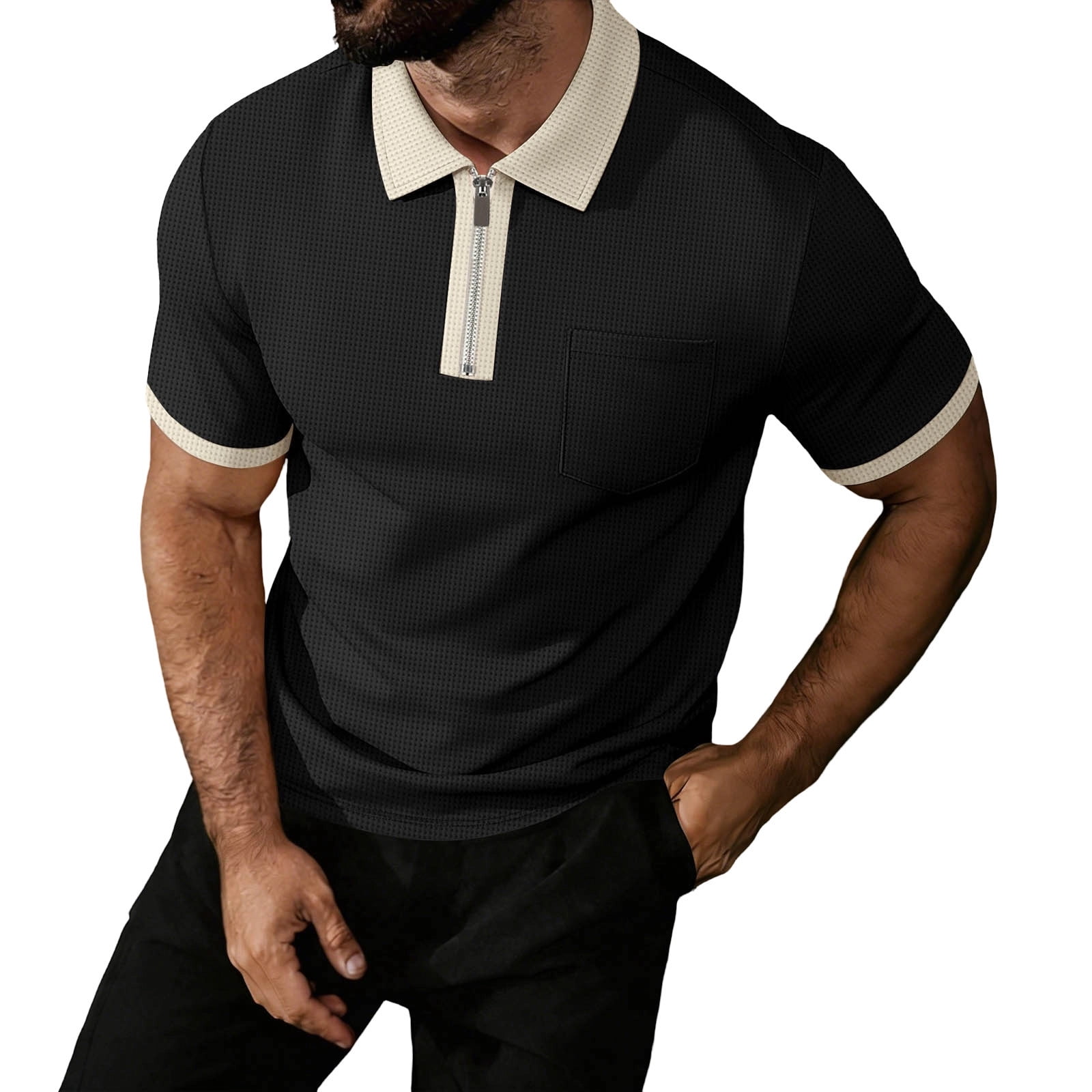 Chiccall Mens Summer Shirts Quarter Zip Short Sleeve Colorblock T ...