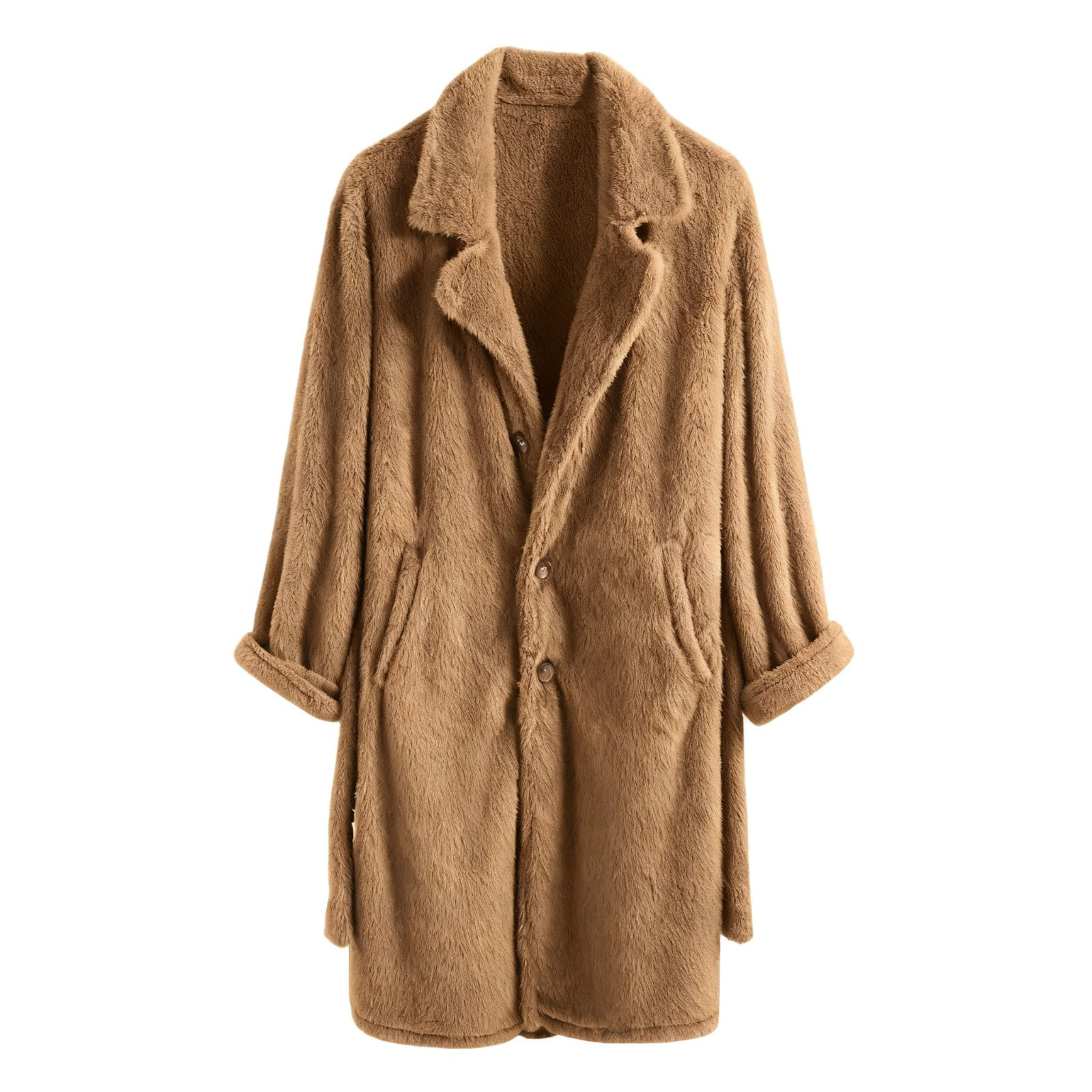 Chiccall Mens Trench Coat Notched Collar Fuzzy Pea Coats Fleece Long ...