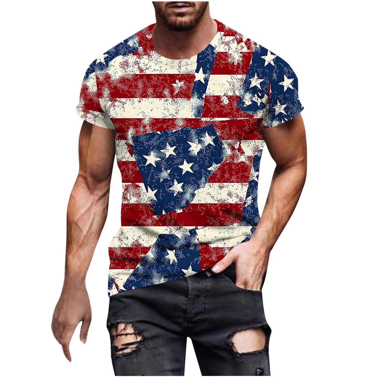 Chiccall Mens USA Independence Day Patriotic Day American Flag Crew ...