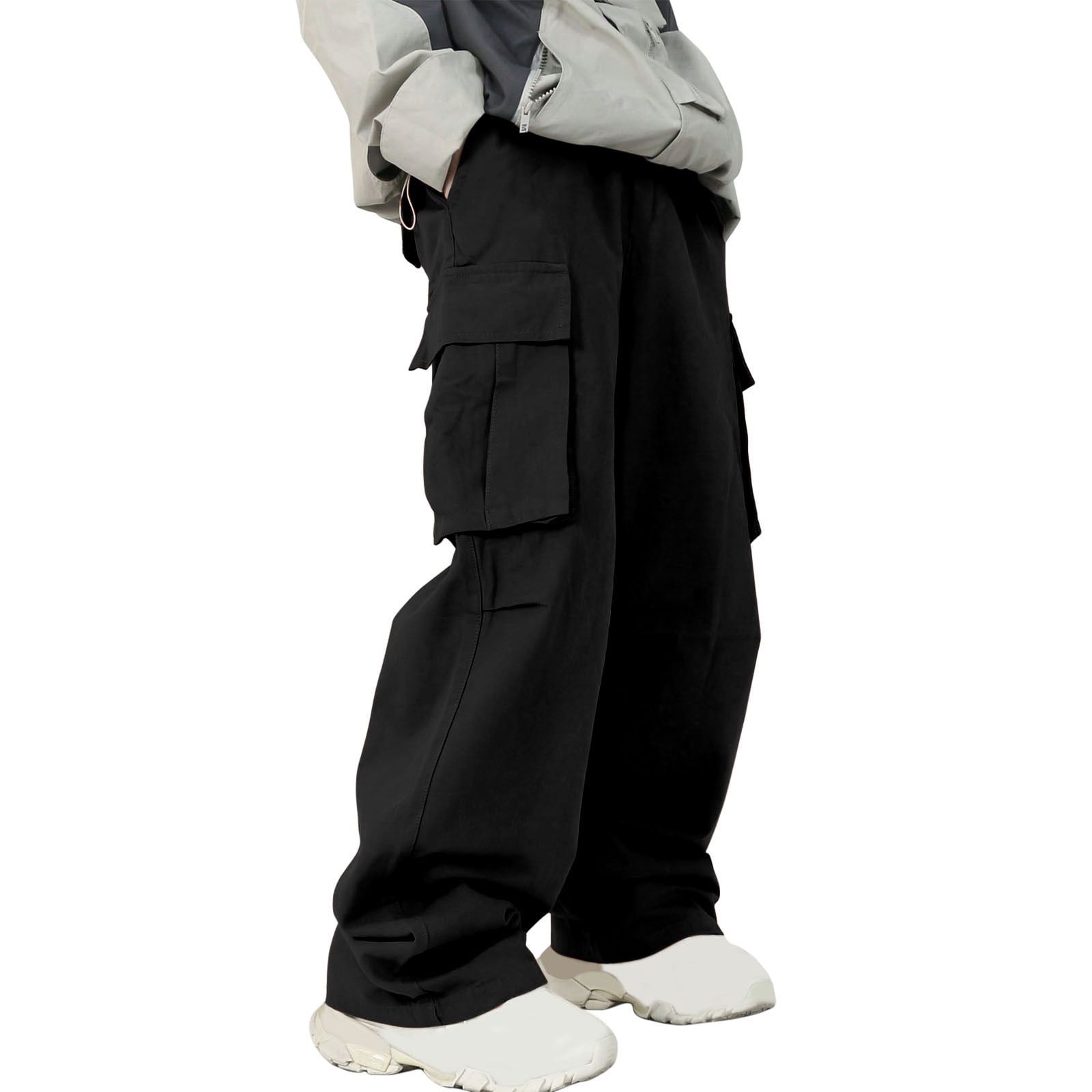 Chiccall Mens Wide Leg Cargo Pants Baggy Drawstring Elastic Waist ...