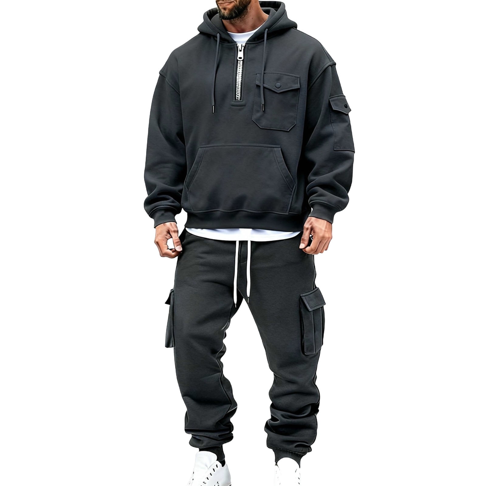 Chiccall Oversized Cargo Track Suits For Men 2 Piece Quarter Zip ...