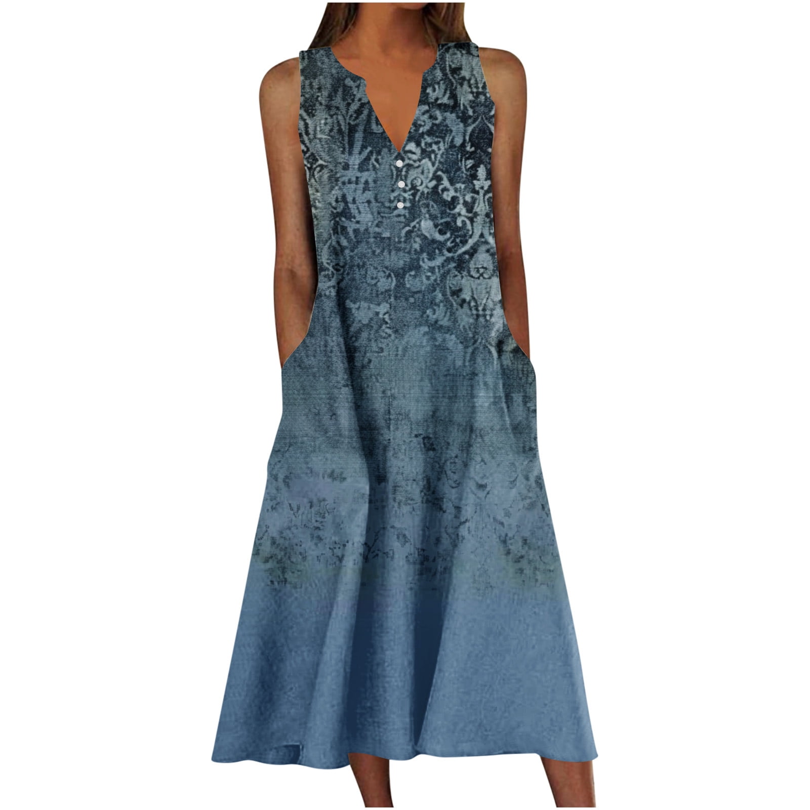 Chiccall Plus Size Boho Floral Maxi Dresses for Women Sleeveless V-neck ...