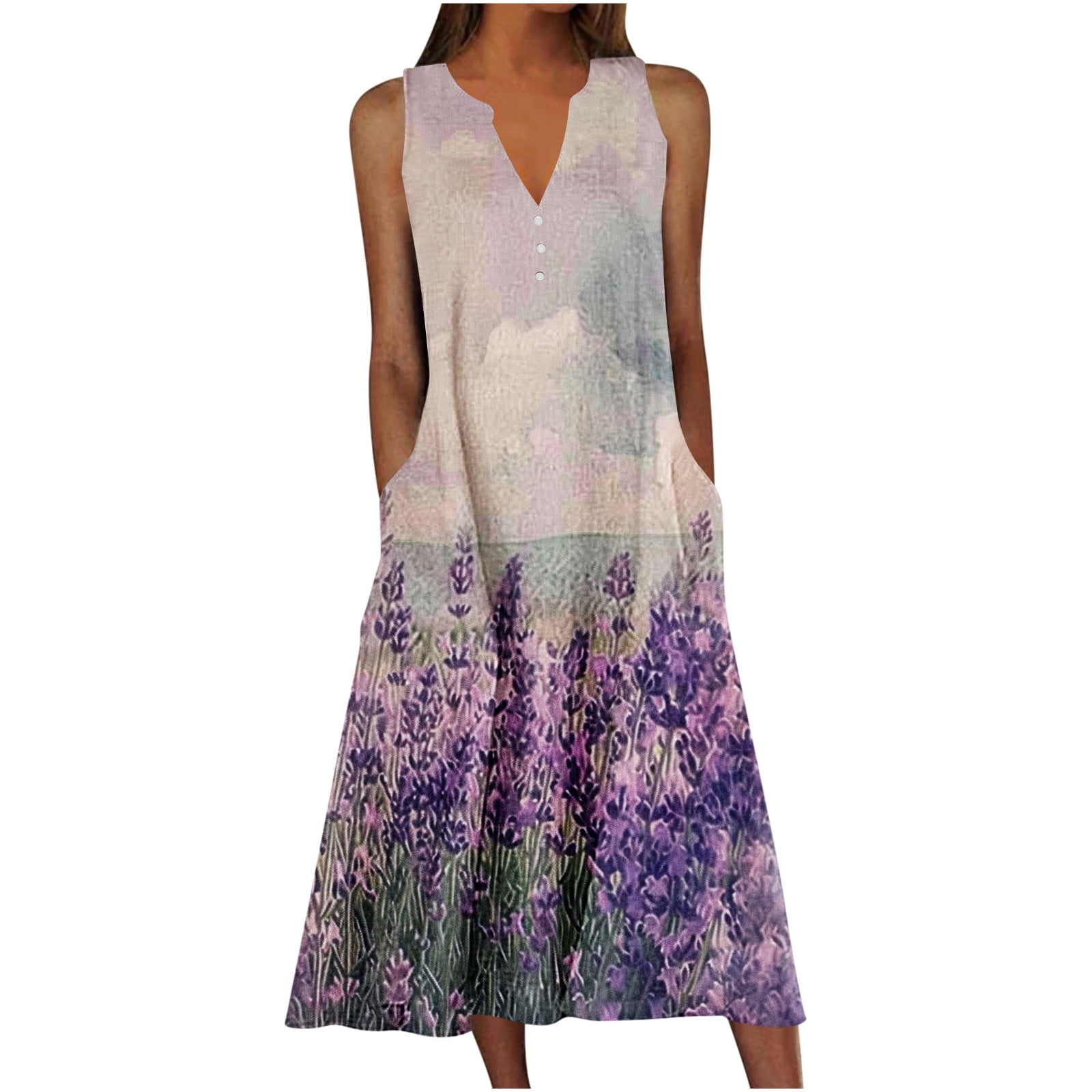 Chiccall Plus Size Boho Floral Maxi Dresses for Women Sleeveless V-neck ...
