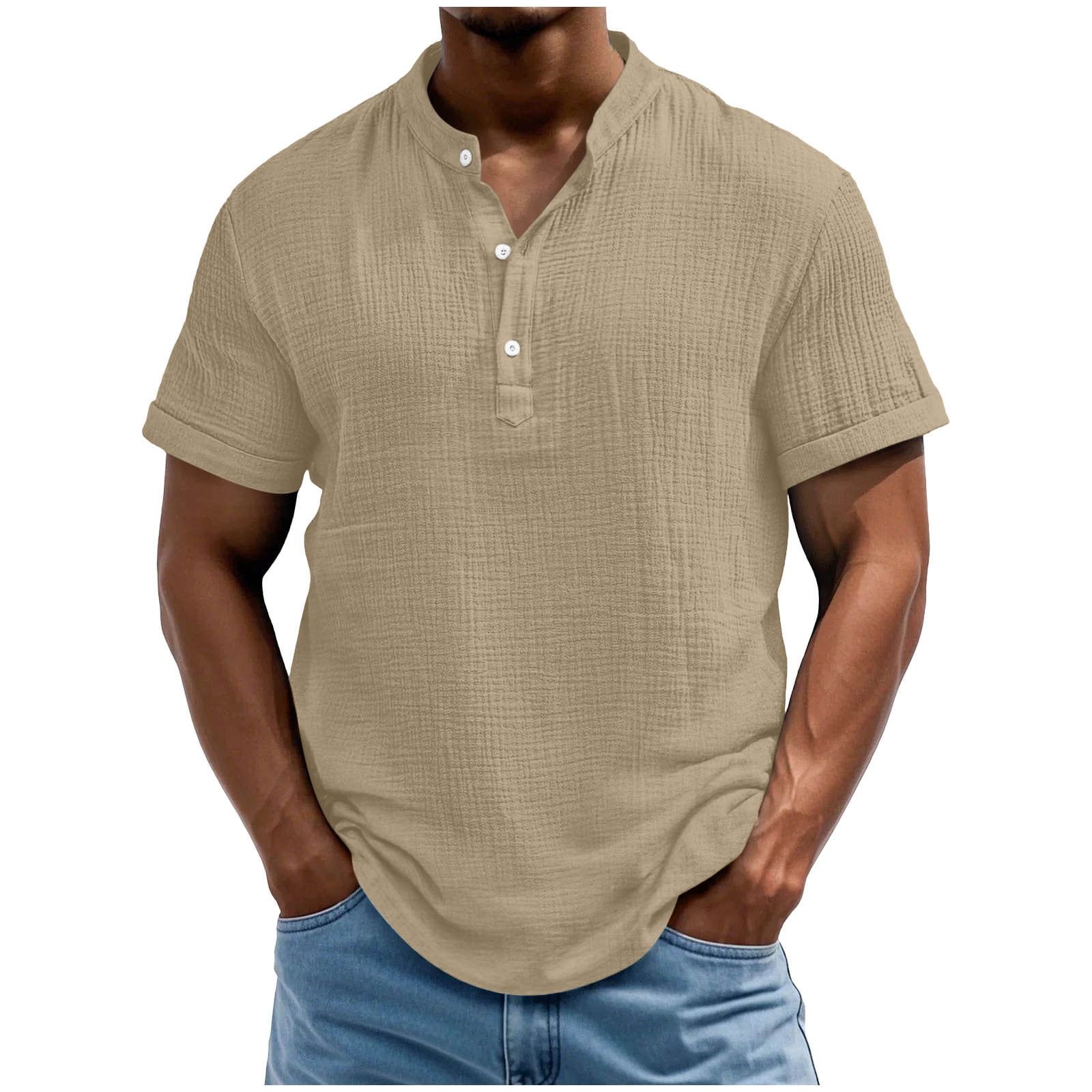 Chiccall Short Sleeve Mens Shirts Casual Stylish V Neck Button Up T ...