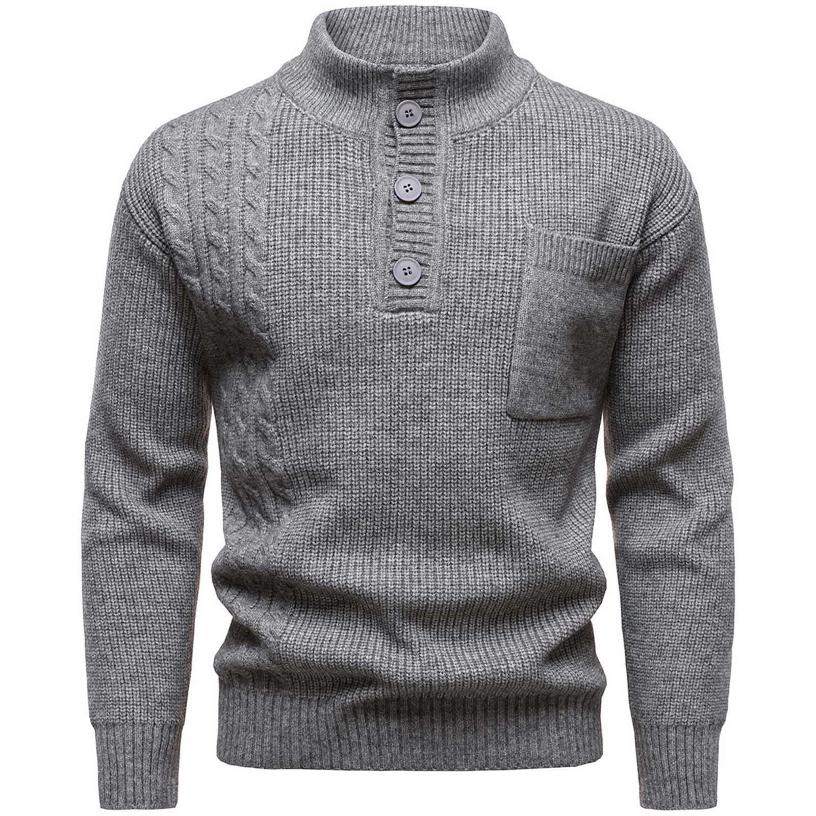 Chiccall Stand Collar Sweaters for Men Thickened Knit Quarter Button ...