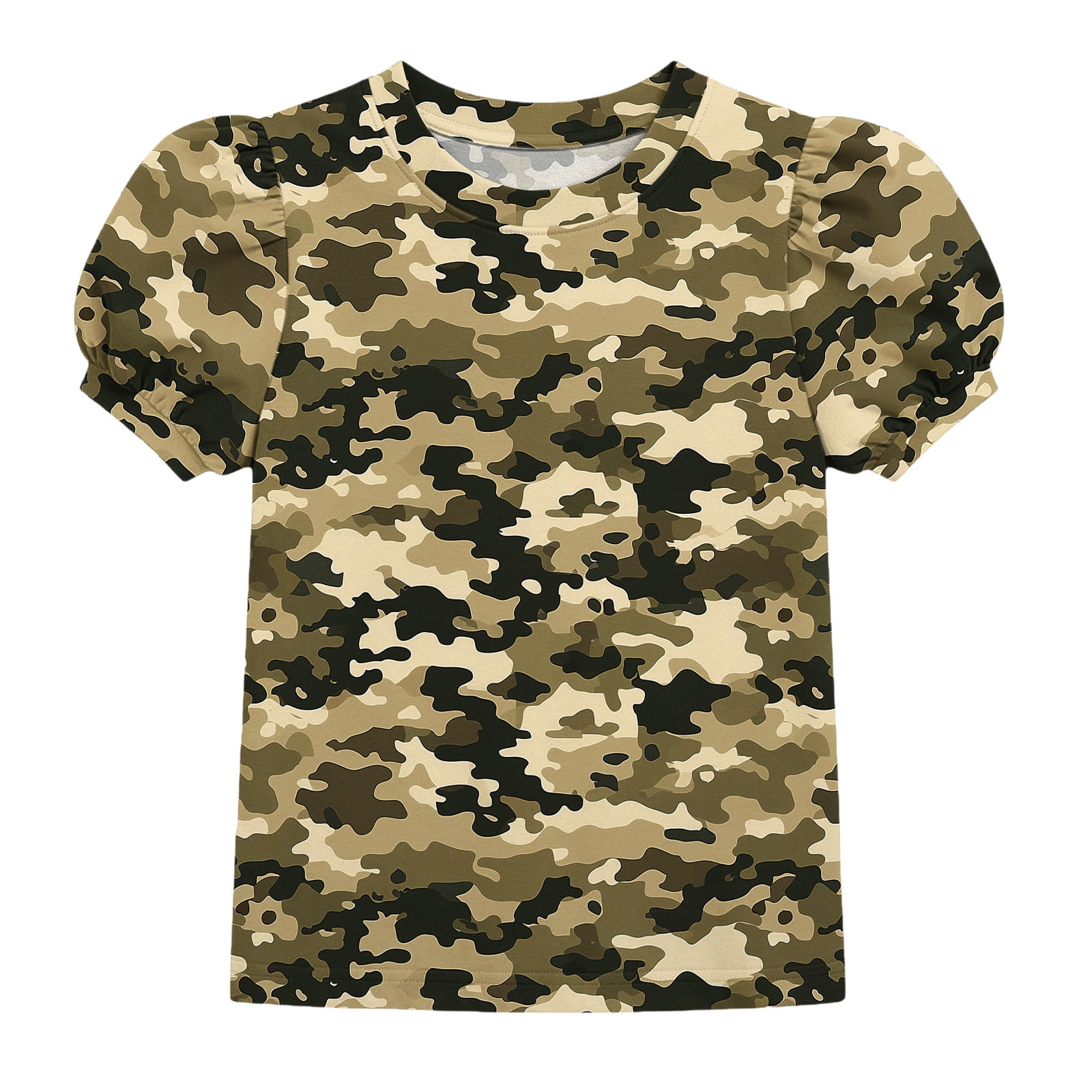 Chiccall Summer Big Girls T Shirts Trendy Puff Camouflage Color Short ...
