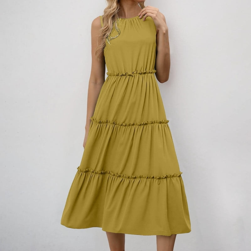 Chiccall Summer Sundresses for Women Trendy Casual Loose Plain Midi ...