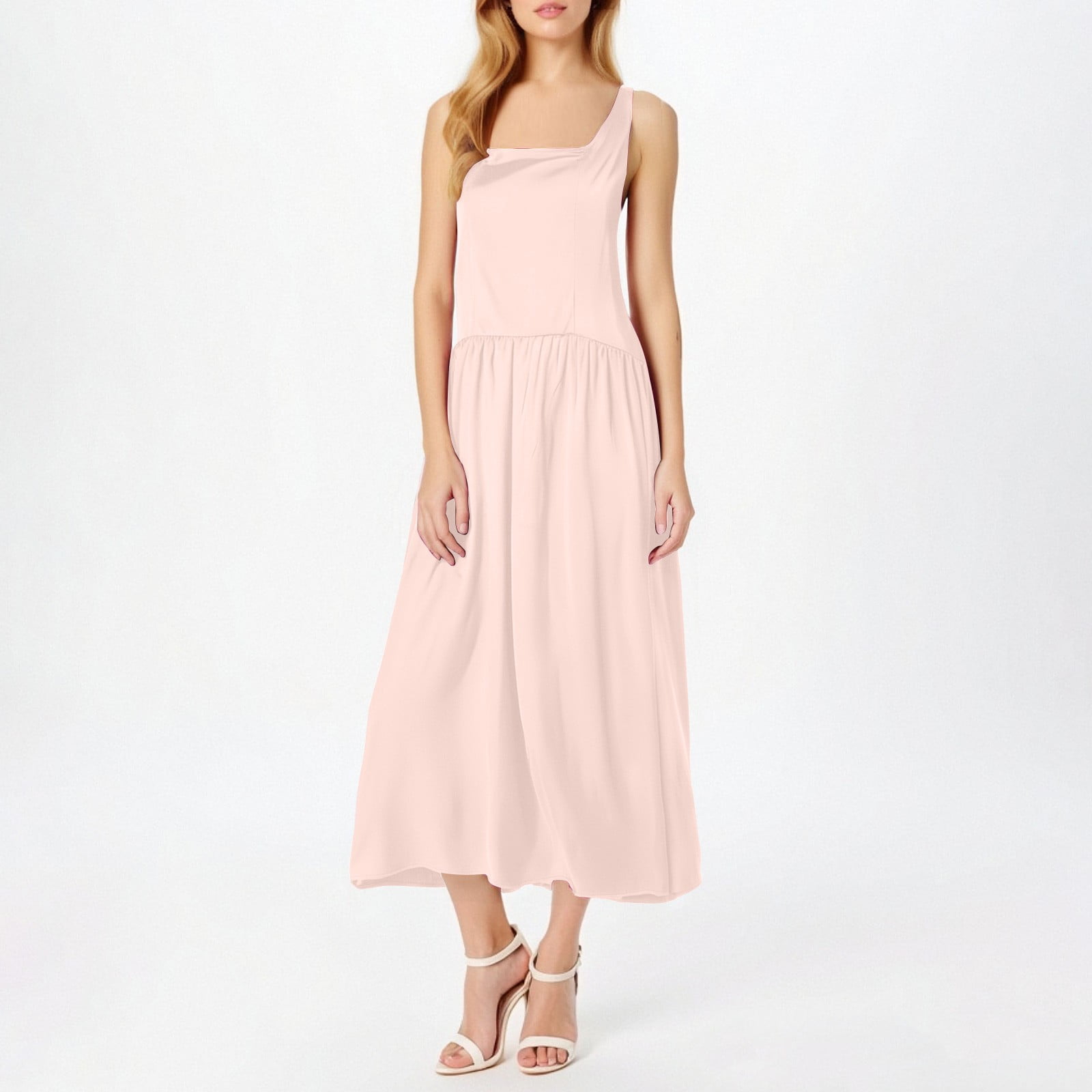 Chiccall Tank Dresses for Women Summer Sleeveless Ruffle Hem Midi Dress ...