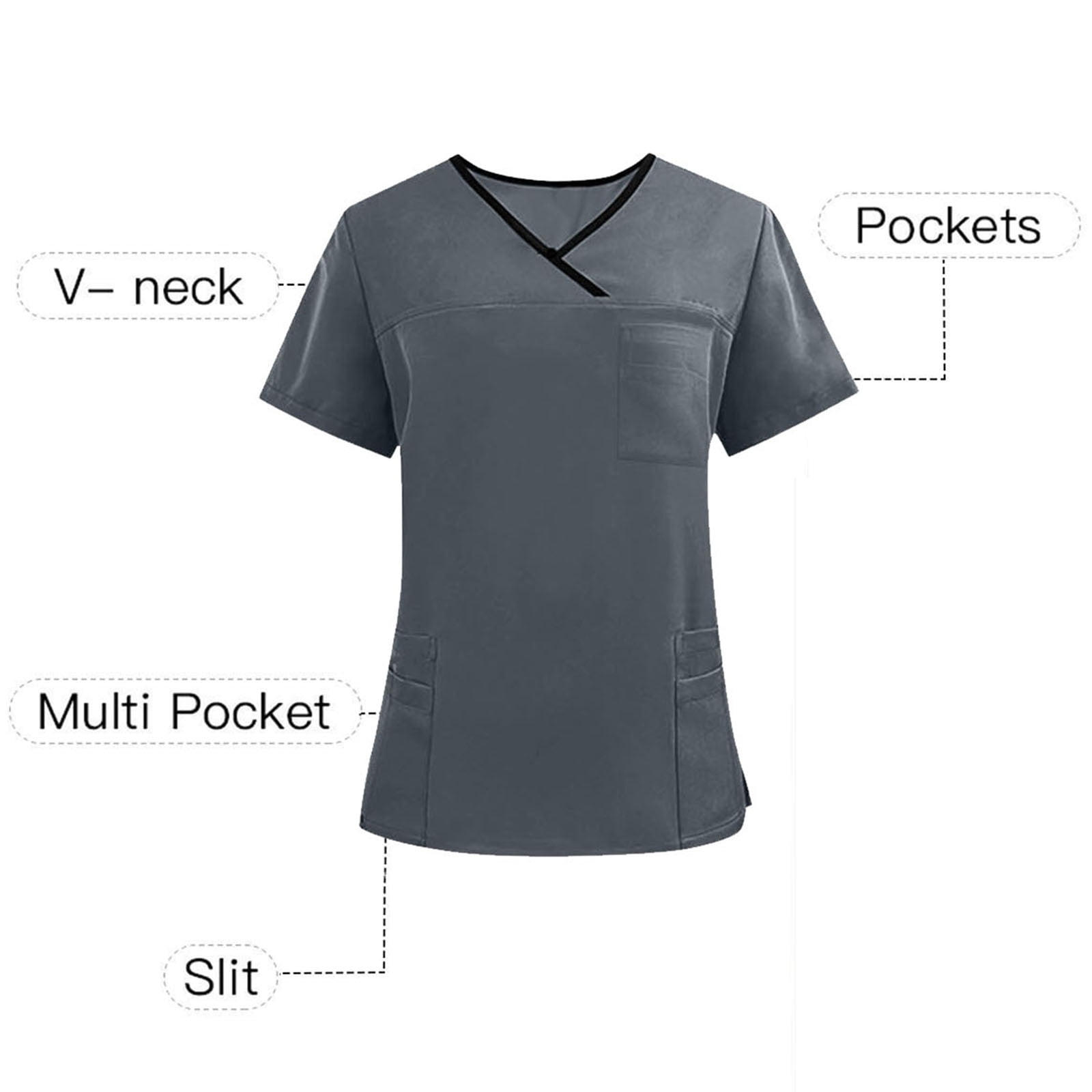 Chiccall V Neck Scrub Tops for Men & Women Solid Short Sleeve Slit Hem ...