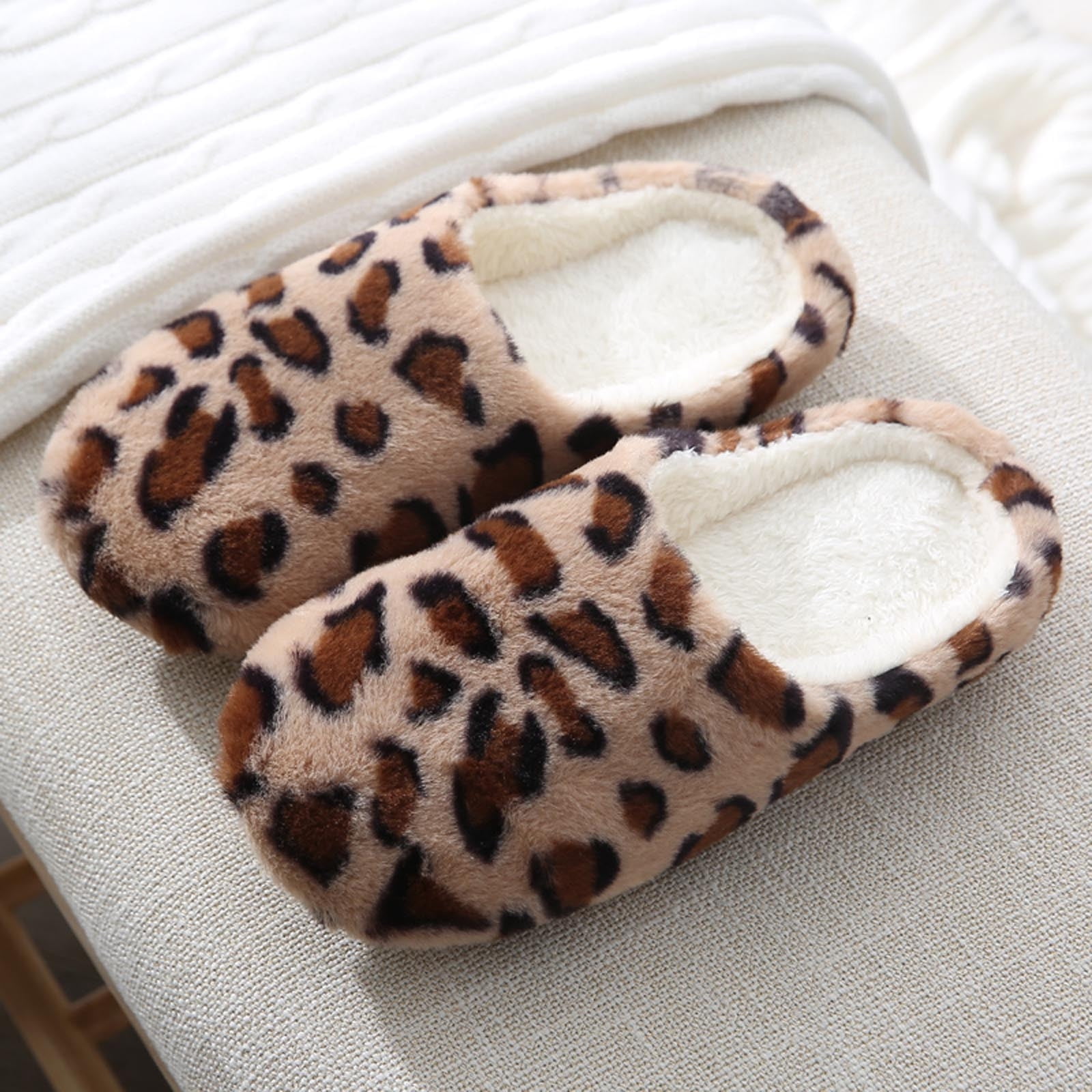 Chiccall Winter Warm Slippers, Comfy Leopard Print Faux Fur House Shoes ...