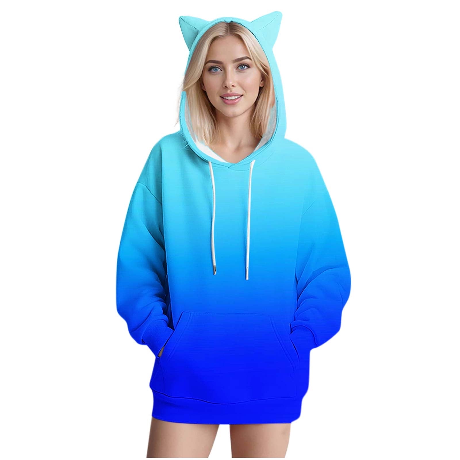 Chiccall Women's Cute Fleece Hoodies Kitty Ear Gradient Loose Fit ...