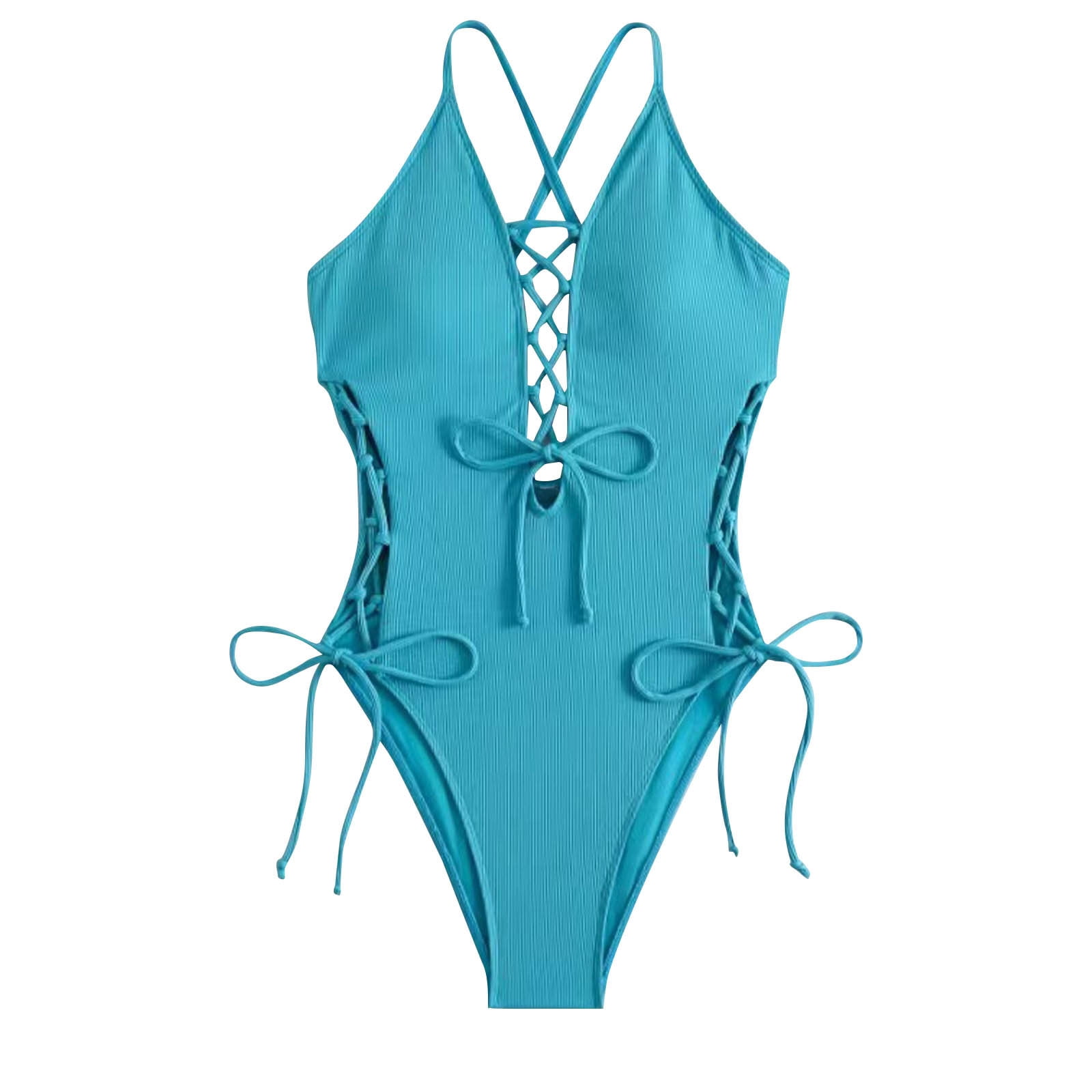 Chiccall Women's One Piece Backless Swimsuits Laced Up Adjustable ...