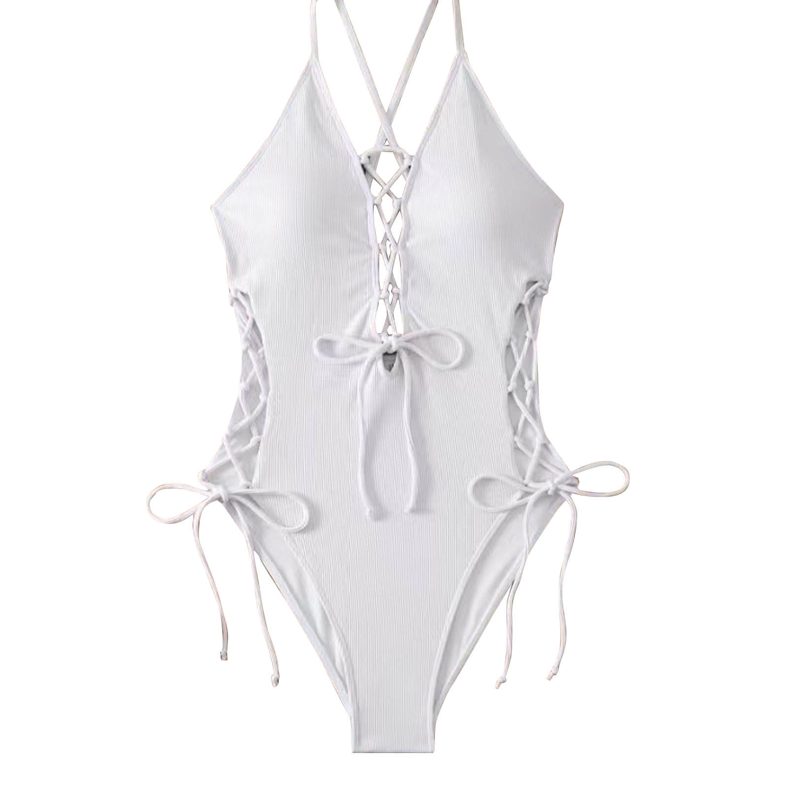 Chiccall Women's One Piece Backless Swimsuits Laced Up Adjustable ...