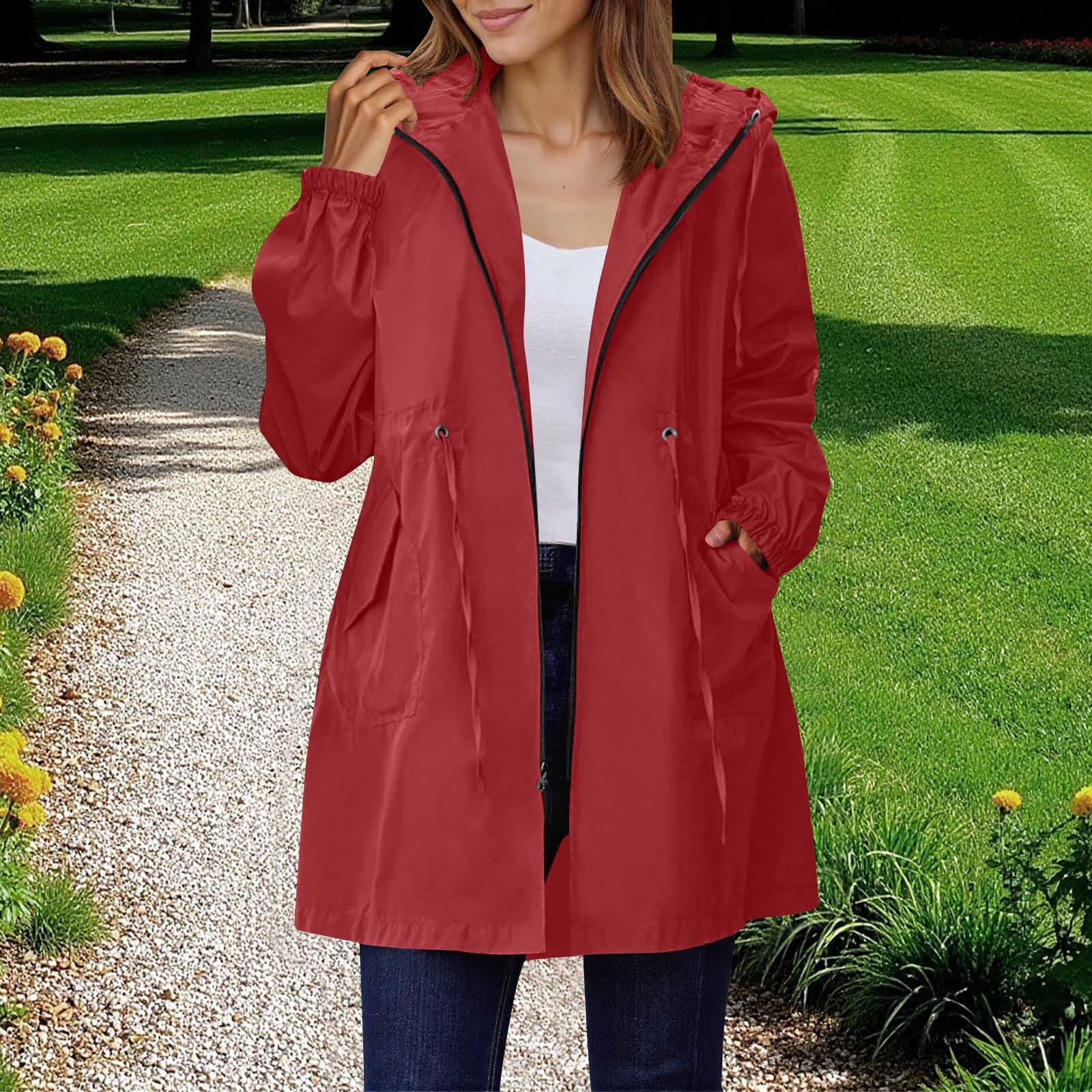 Chiccall Women's Rain Jacket Oversize Long Raincoat Lightweight Zip Up ...