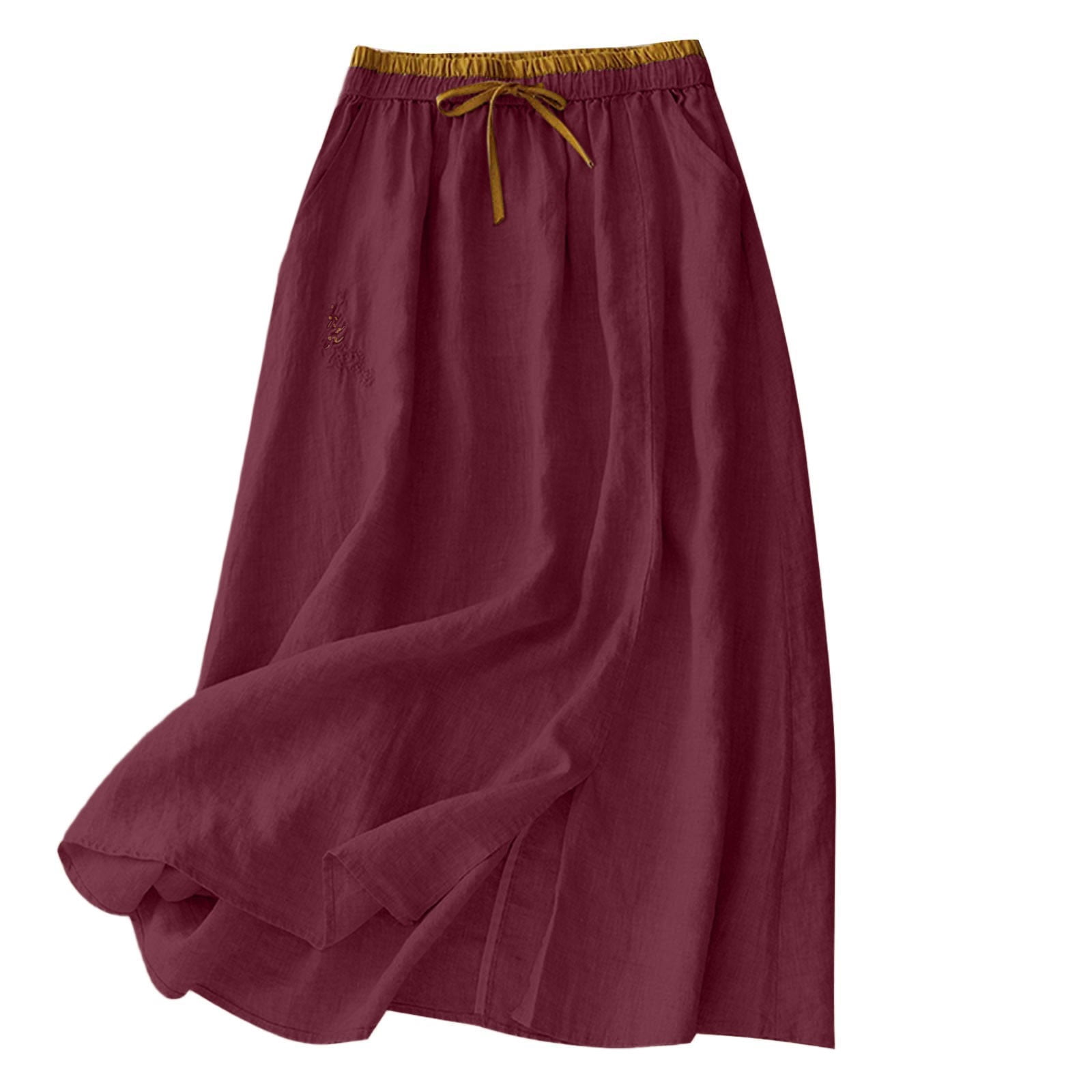 Chiccall Women's Vintage Flower Embroider Midi Skirts Summer Fall ...
