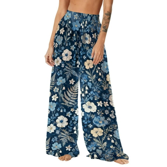Chiccall Womens Bathing Suit Tropical Print Wide Leg Beach Pants ...