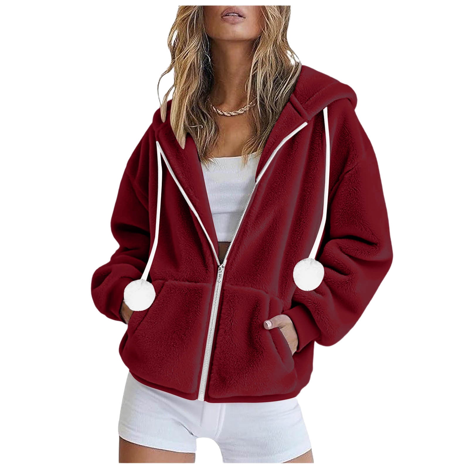 Chiccall Womens Fleece Zip Up Hoodies Long Sleeve Oversized Sweatshirts ...