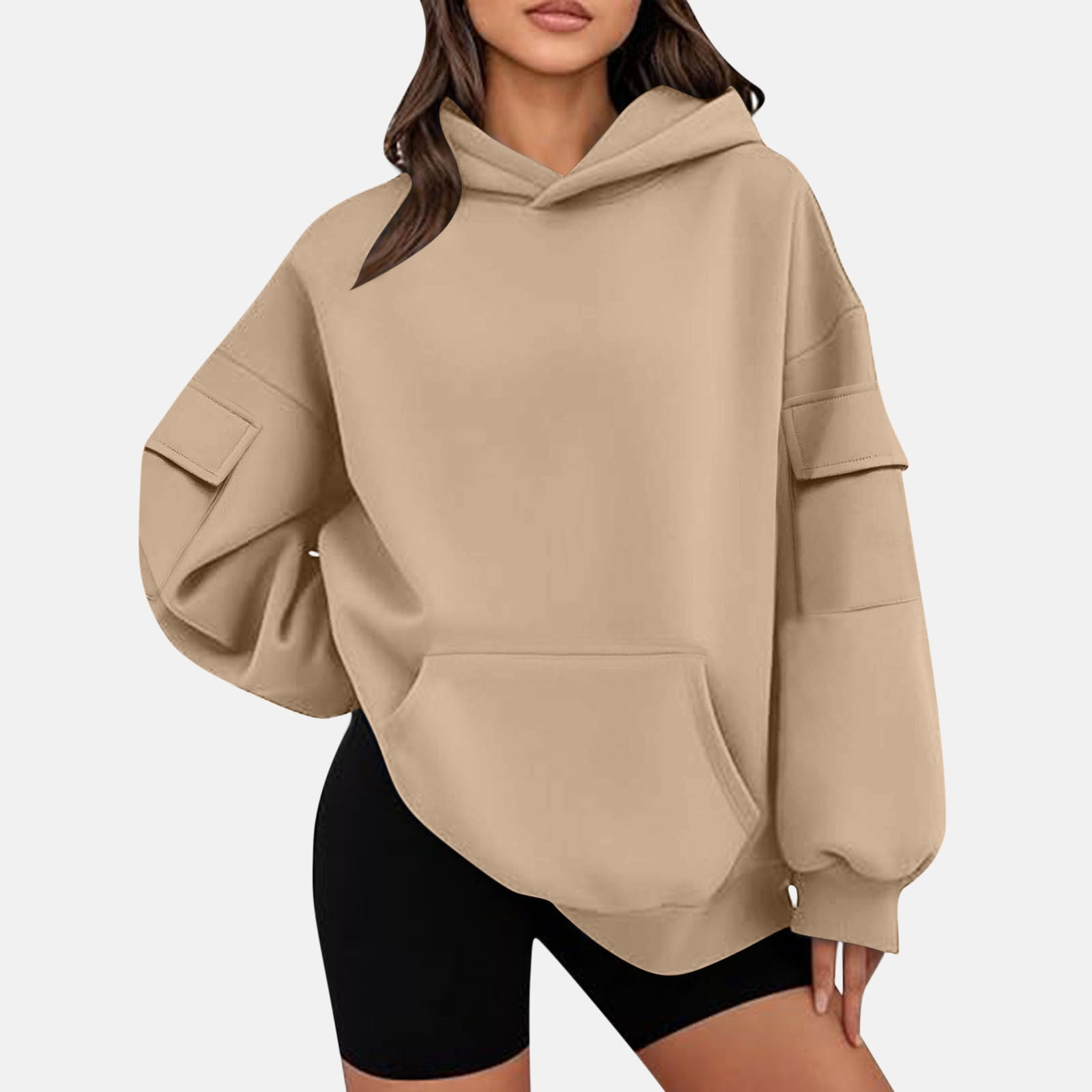 Chiccall Womens Oversized Hoodies Fleece Sweatshirts with Cargo Pockets ...