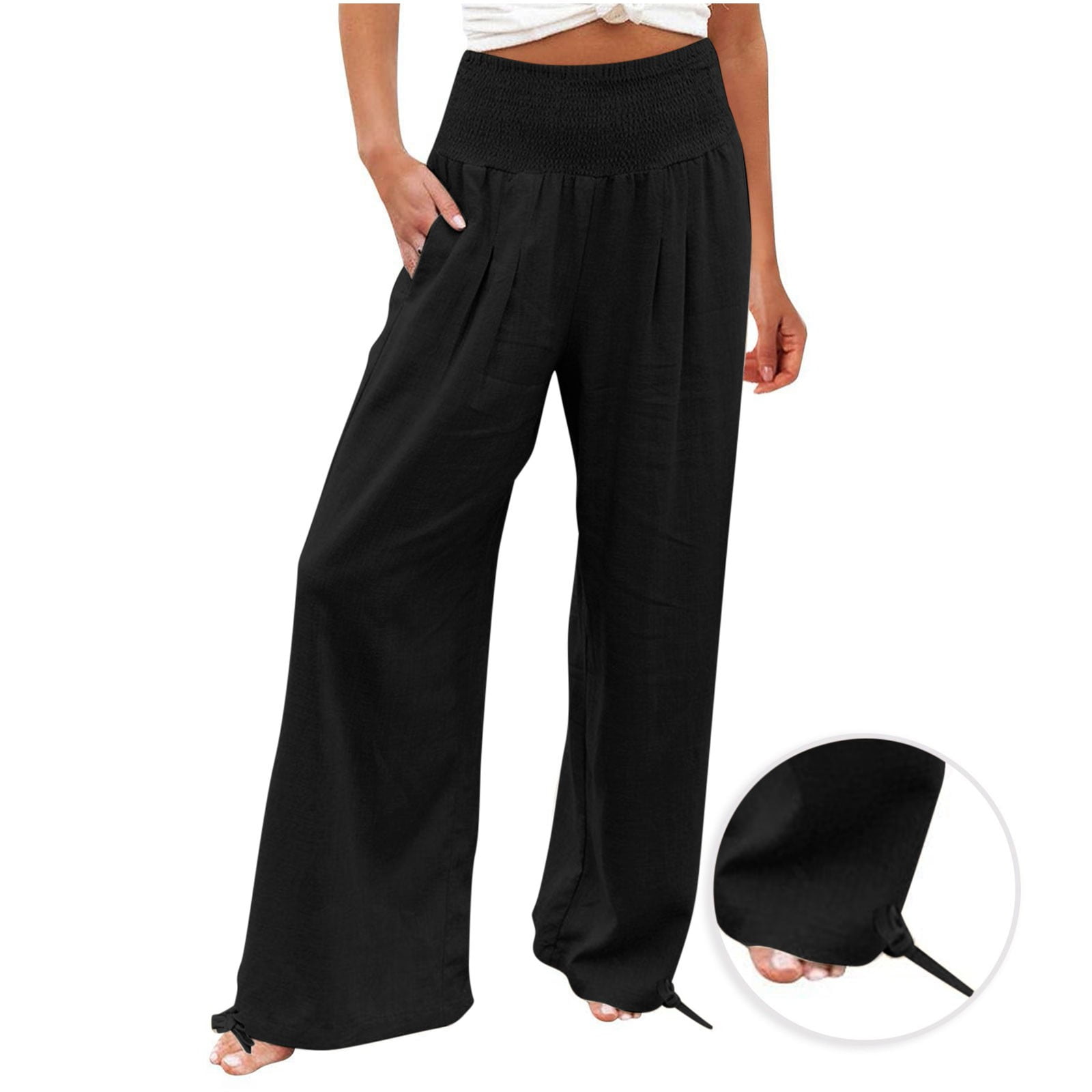 Chiccall Womens Wide Leg Linen Pants Baggy High Waisted Casual Solid ...