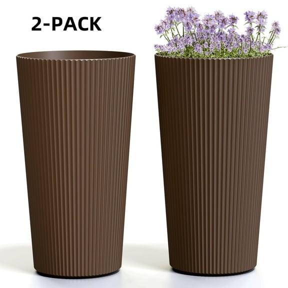 Bibana 2 Packs 21 inch Tall Planter, Indoor Outdoor Round Planter for ...