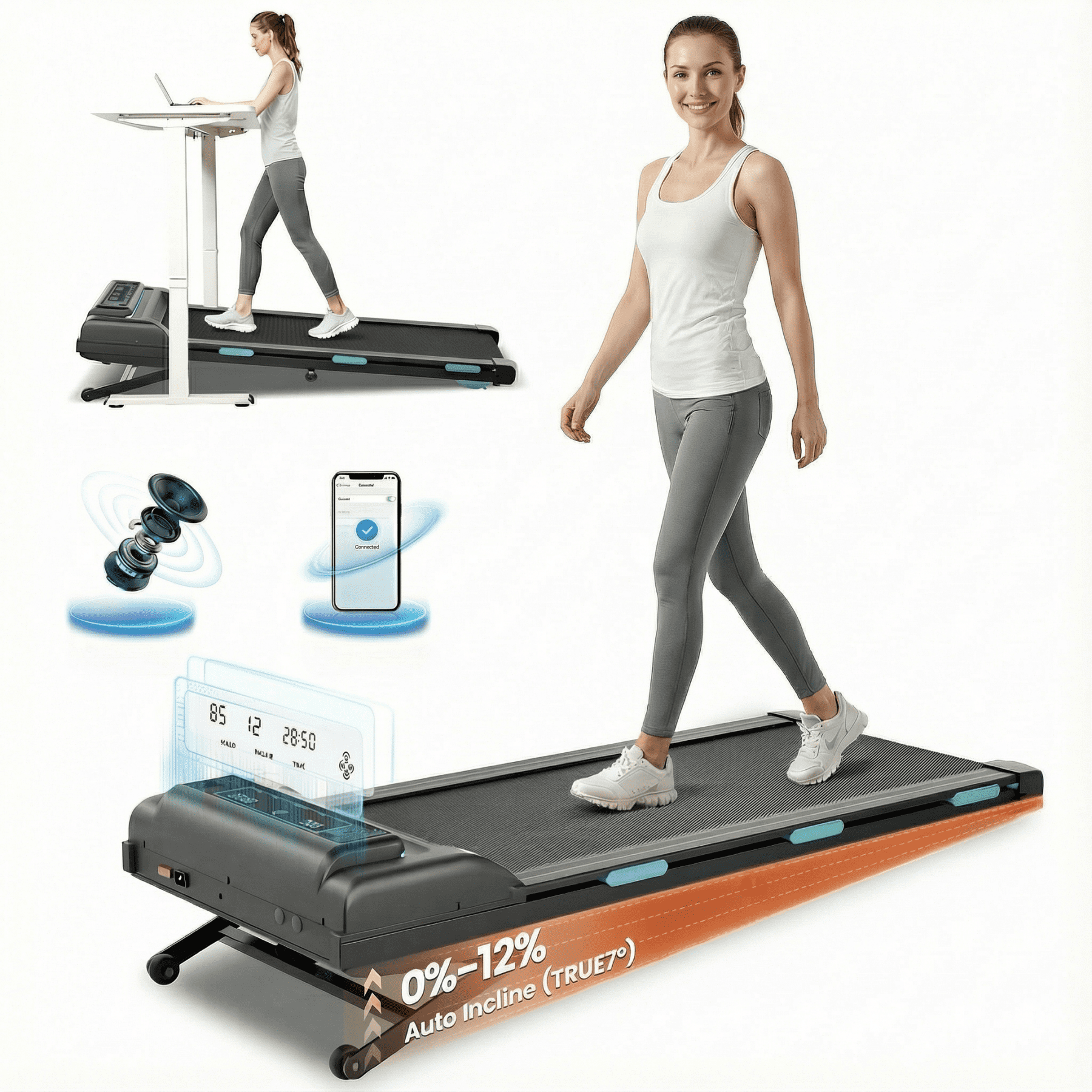 Chiccushion Walking Pad with 12% Auto Incline Treadmill for Home, 3.5HP ...