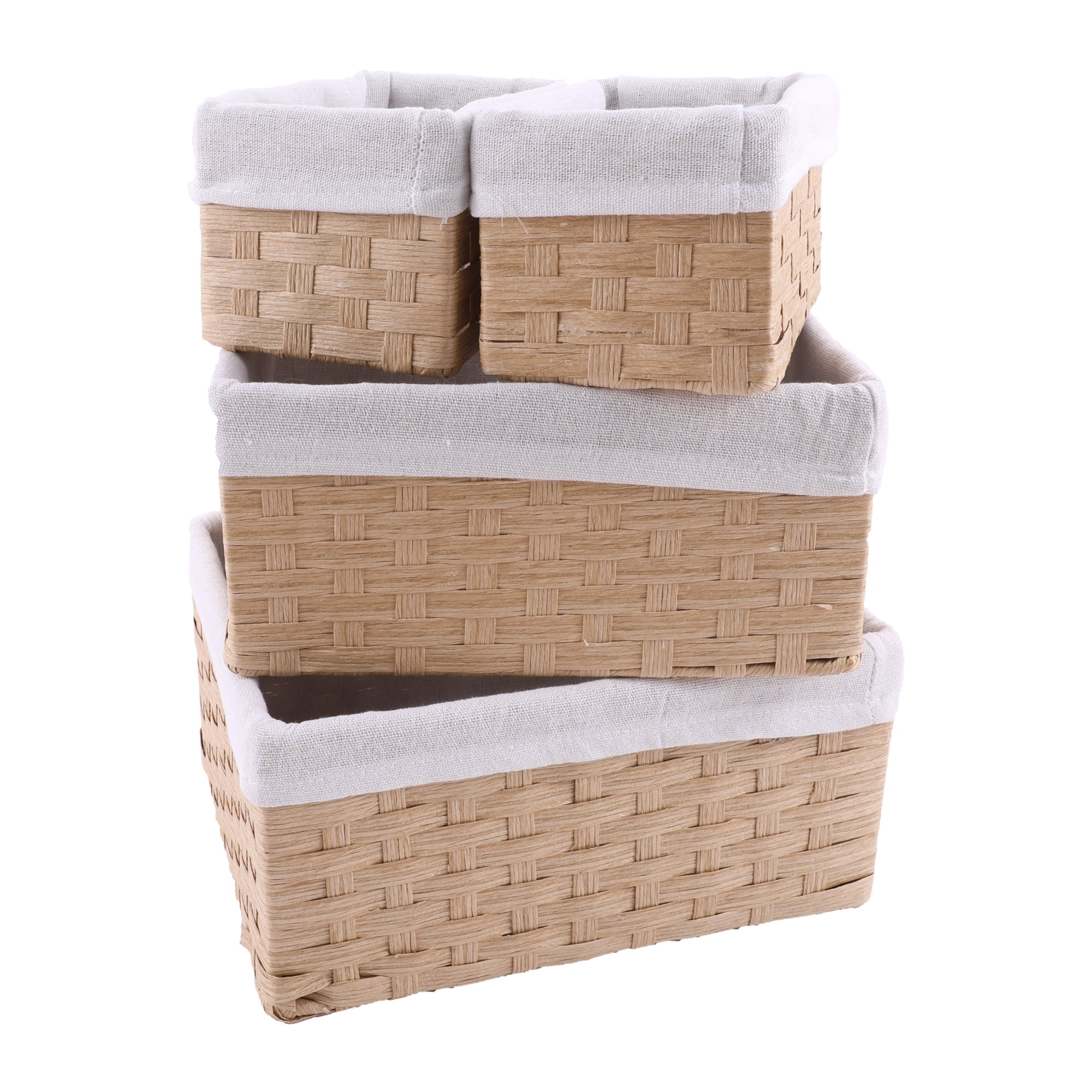 Chicgrowth Wicker Basket Set of 4, Beige, Woven Storage Bins with Liner ...