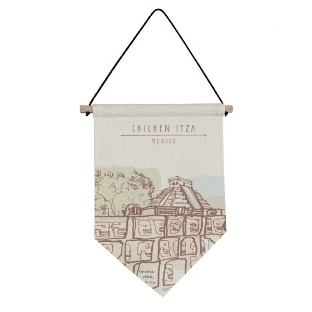 Chichen Itza Mexico Ancient Civilization Drawing Canvas Flag Hanging ...