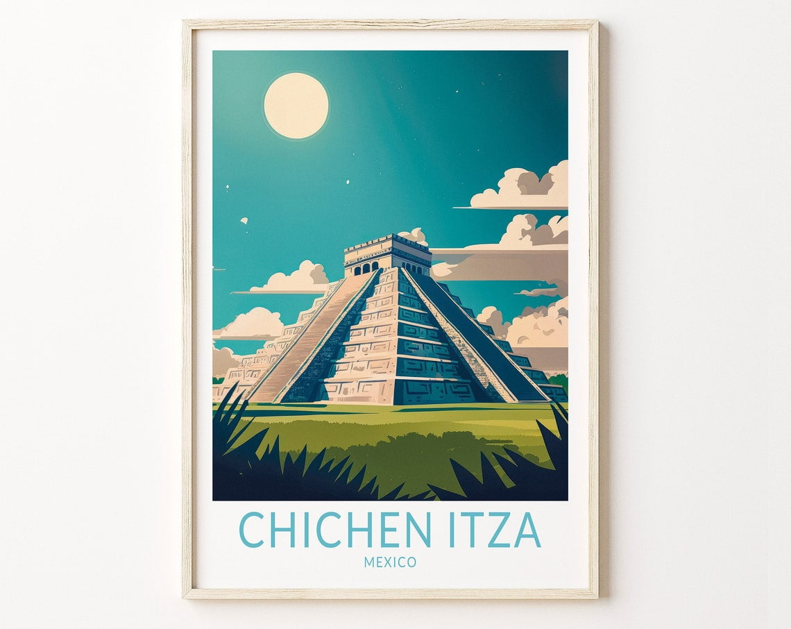 Chichen Itza Mexico Travel Poster, Chichen Itza Travel Poster Print ...