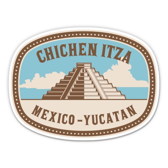Chichen Itza Mexico Travel Stamp - 3" Vinyl Sticker - For Car Laptop ...