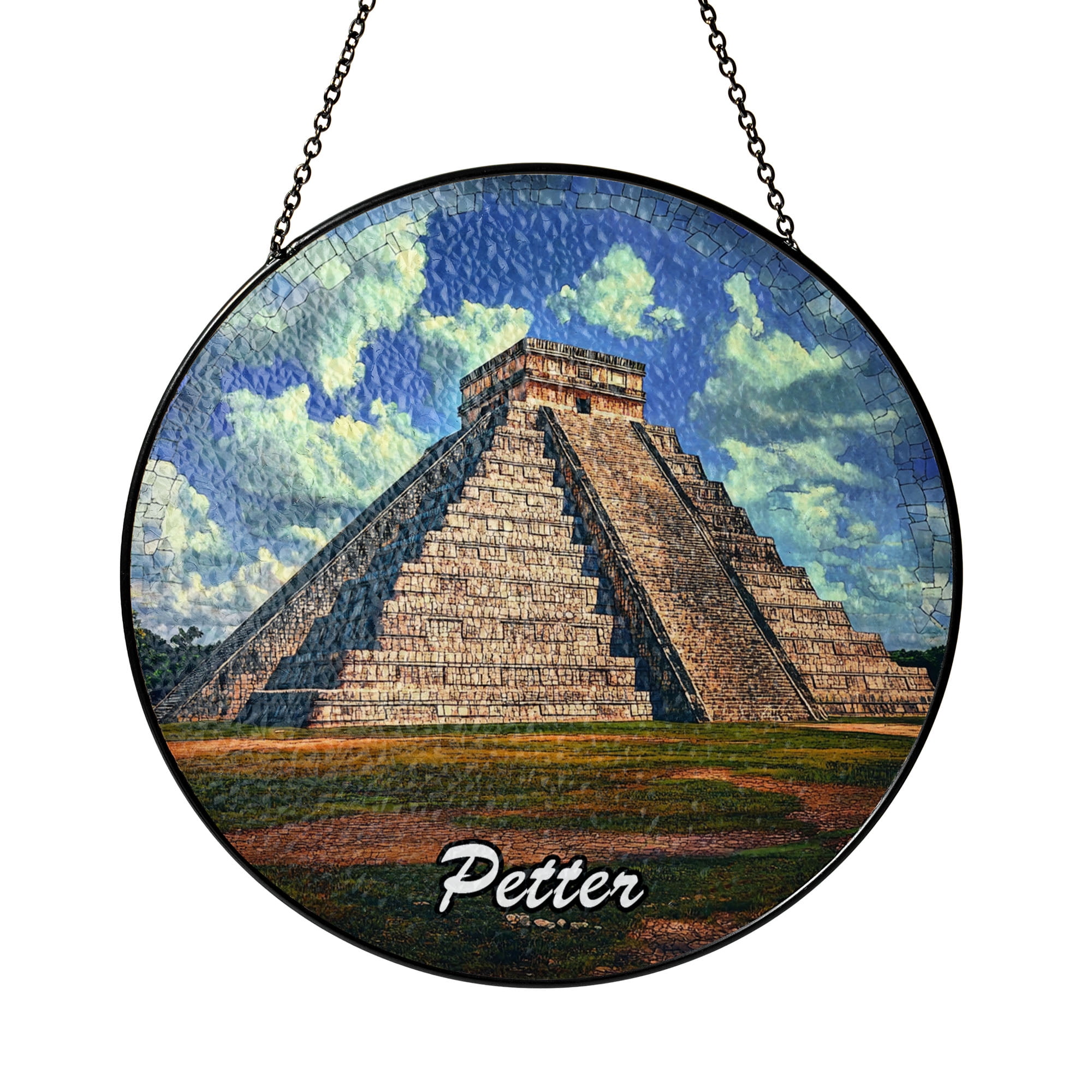 Chichen Itza Pyramid Stained Glass Suncatcher - Custom Name Mexico ...