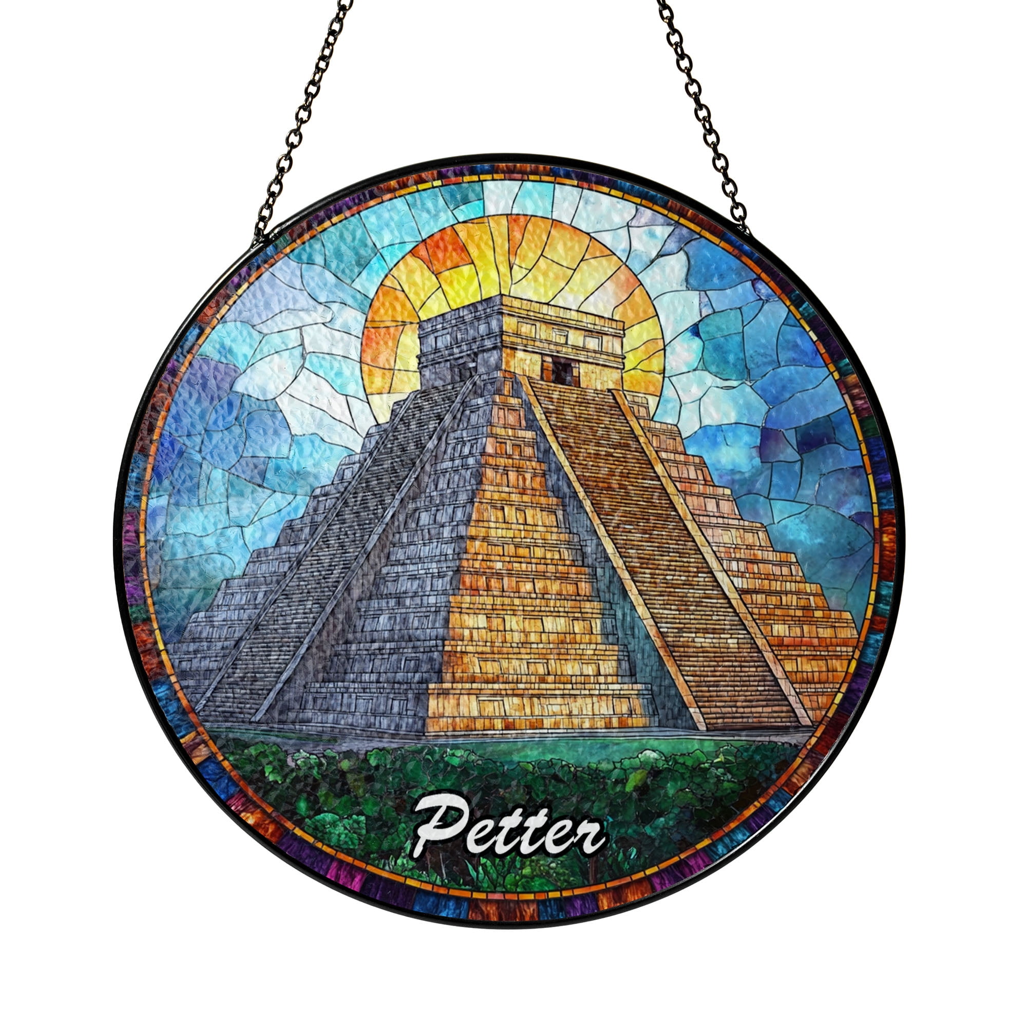 Chichen Itza Pyramid Stained Glass Suncatcher - Custom Name Mexico ...