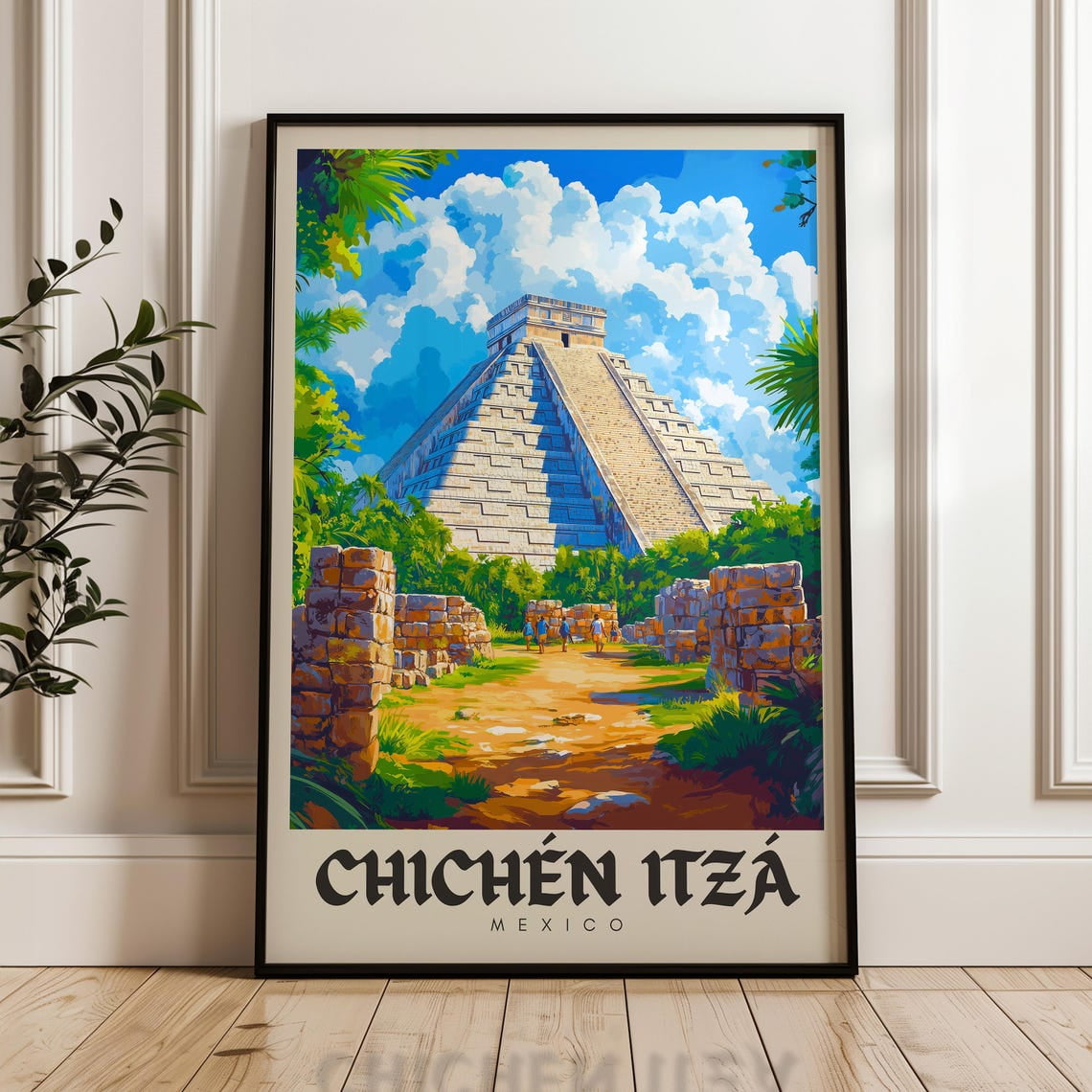 Chichen Itza Travel Poster - Mexico Wall Art Print, Illustration Poster ...