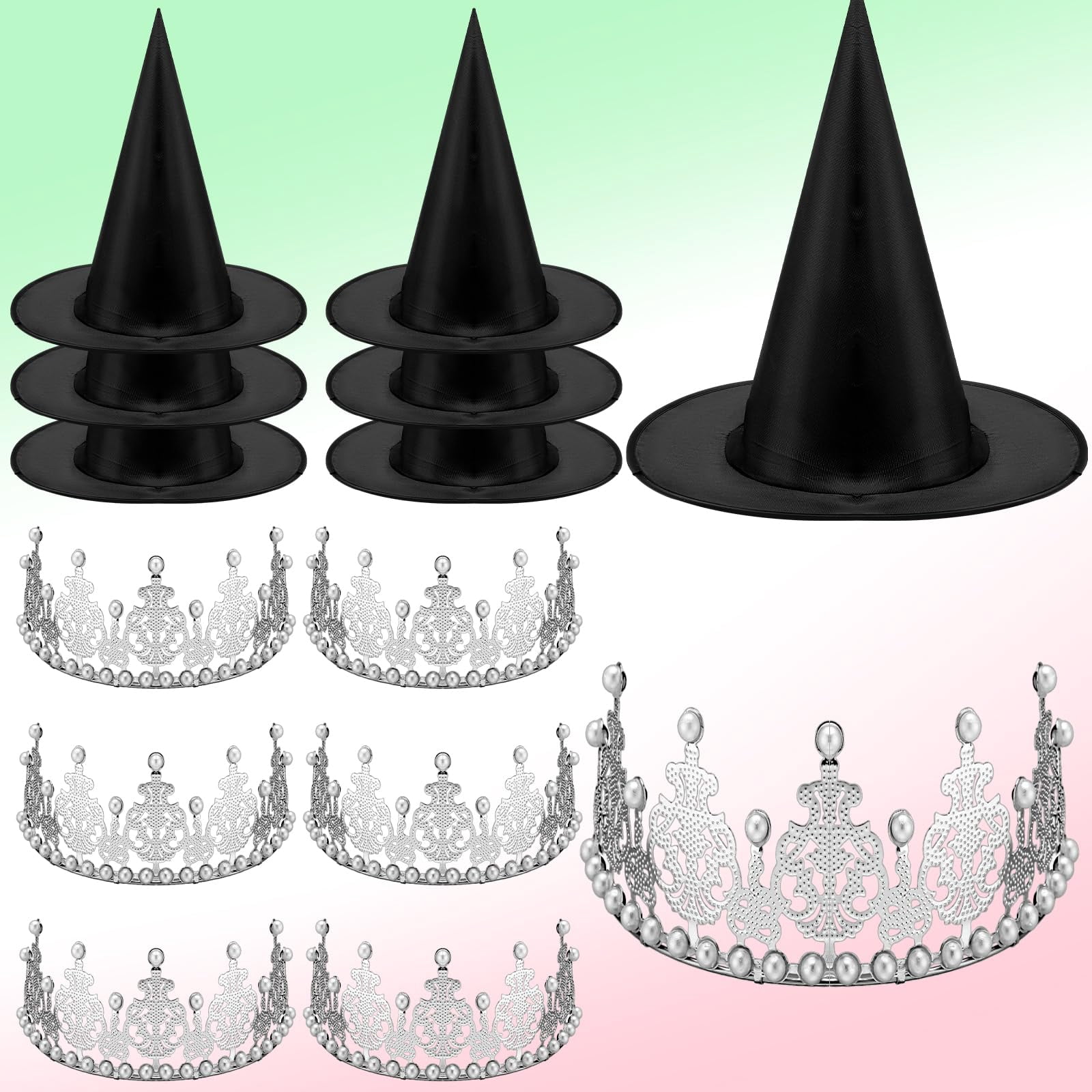 Chicingyou 12 Pcs Princess Crowns and Witch Hats Set, Pink and Green ...